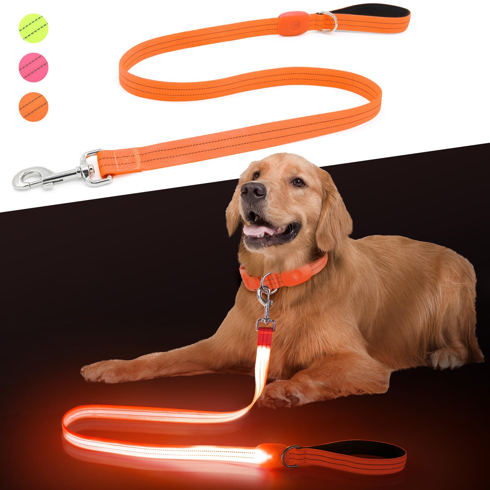 Led Dog Leash, 4 Ft Light Up Dog Leash Rechargeable Waterproof, Nylon ...
