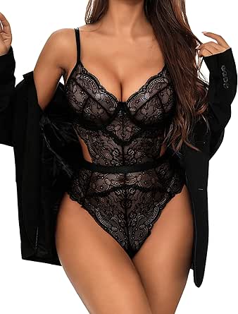 Aranmei Women Sexy Lingerie Bodysuit Lace Teddy Snap Crotch V Neck Cut Out One Piece Babydoll ...