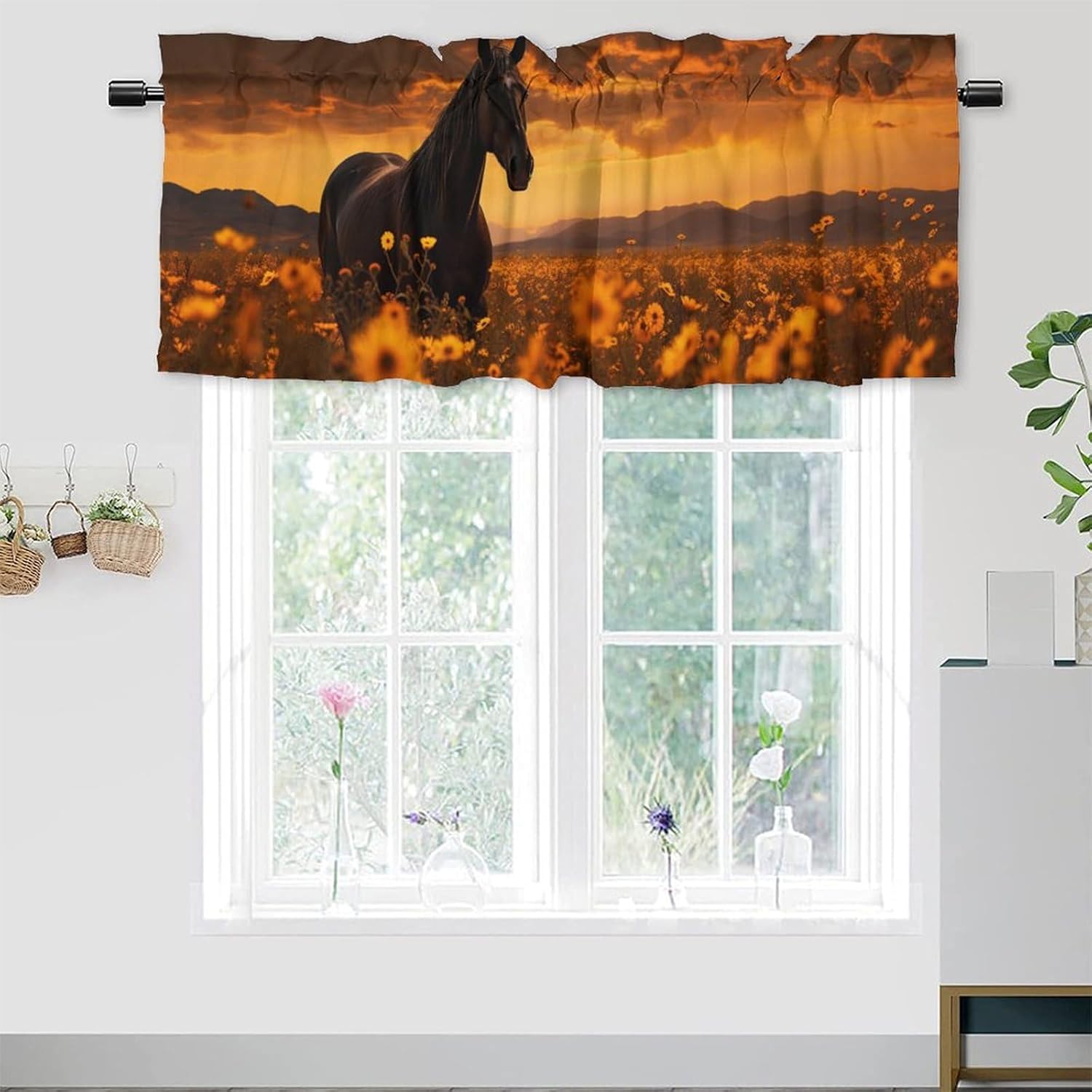 Amazon.com: Horse Sunflower Cafe Valances Curtains for Kitchen Western ...