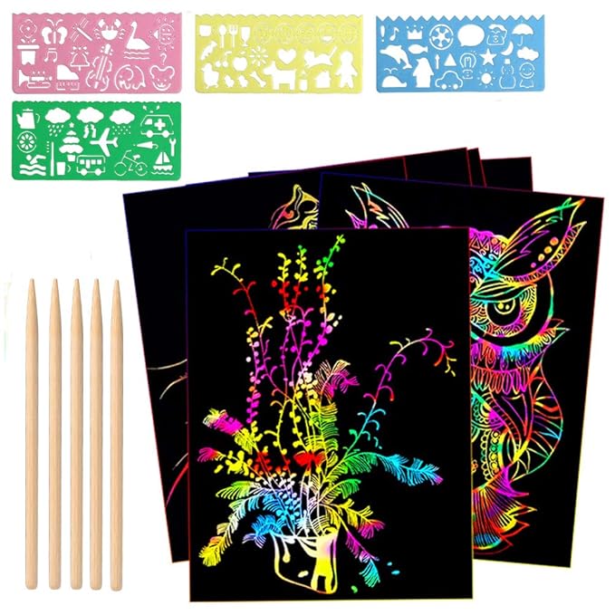Buy Dsmile Scratch Art Paper Set, 30 Piece Rainbow Magic Scratch Paper ...