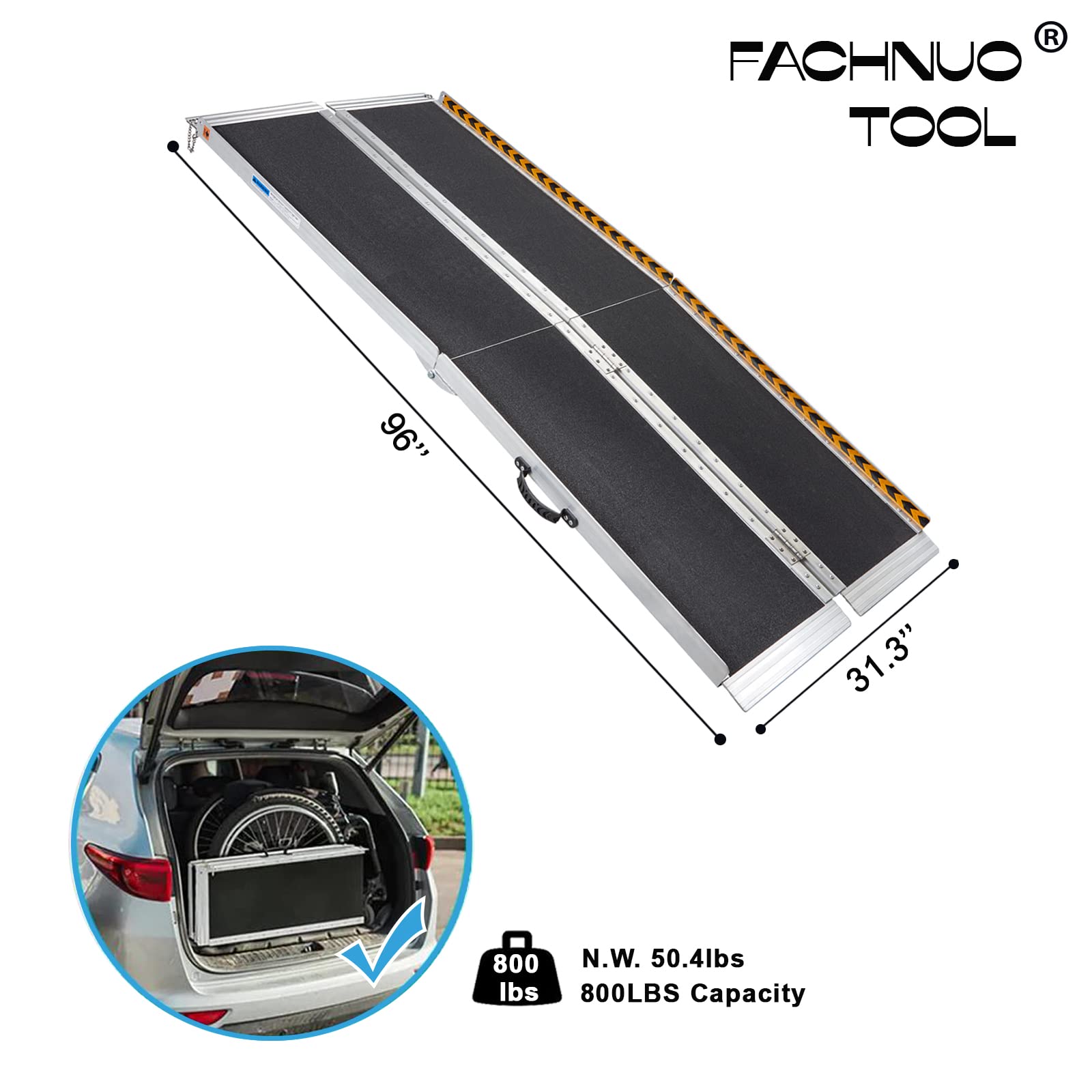 8FT Wheelchair Ramp 96''Lx31.3''W FACHNUO TOOL Non-Skid Aluminum Ramp ...