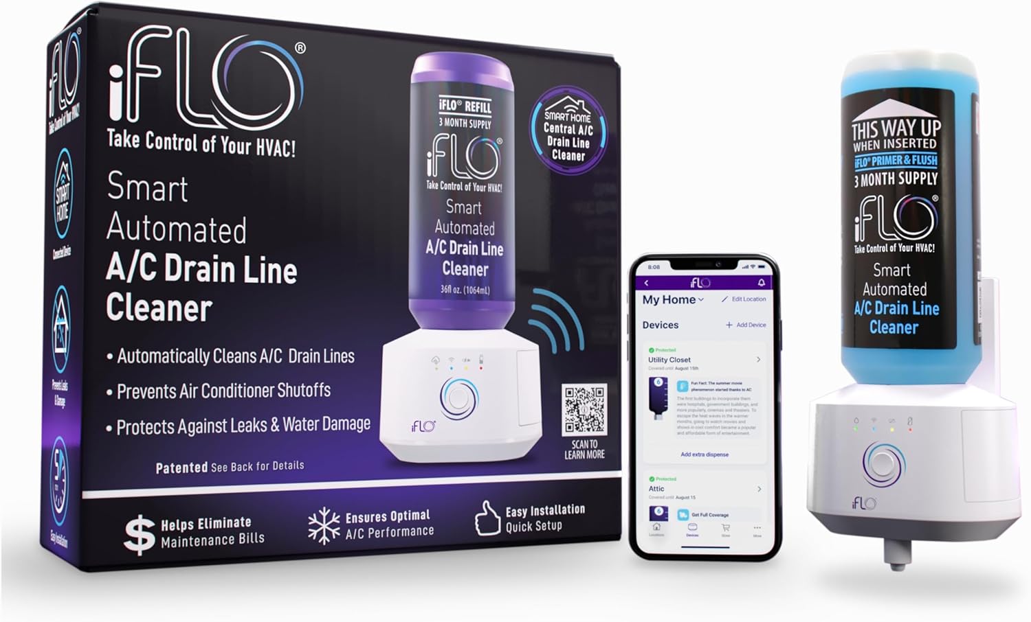 Amazon.com: iFLO® Smart Automated A/C Drain Line Cleaner for HVAC ...