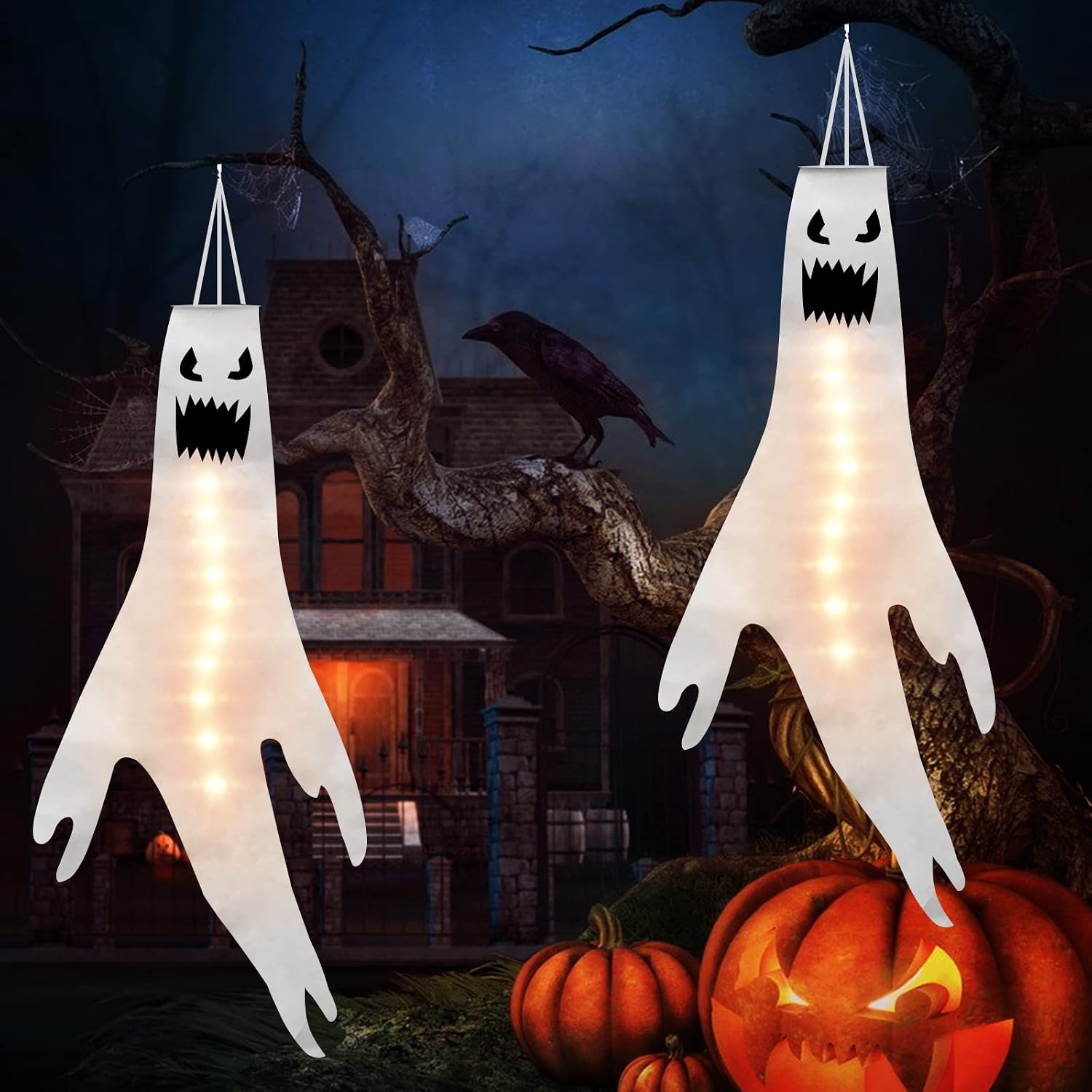 Amazon.com: 2PCS 47'' Halloween Decorations Outdoor Ghost Windsocks ...