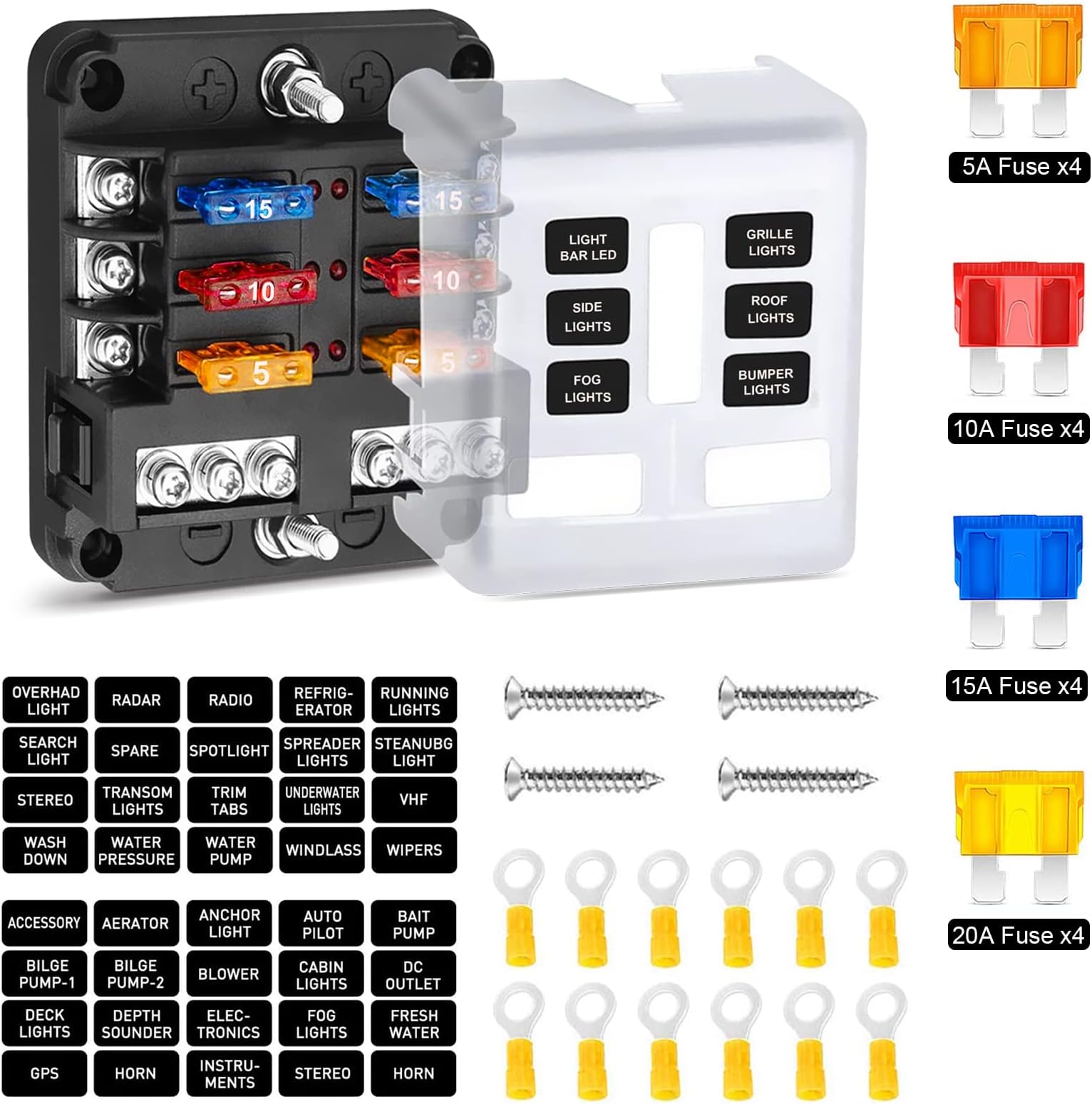 Amazon.com: HiSport Fuse Block 6 Way Blade Fuse Box 12V 24V Waterproof ...