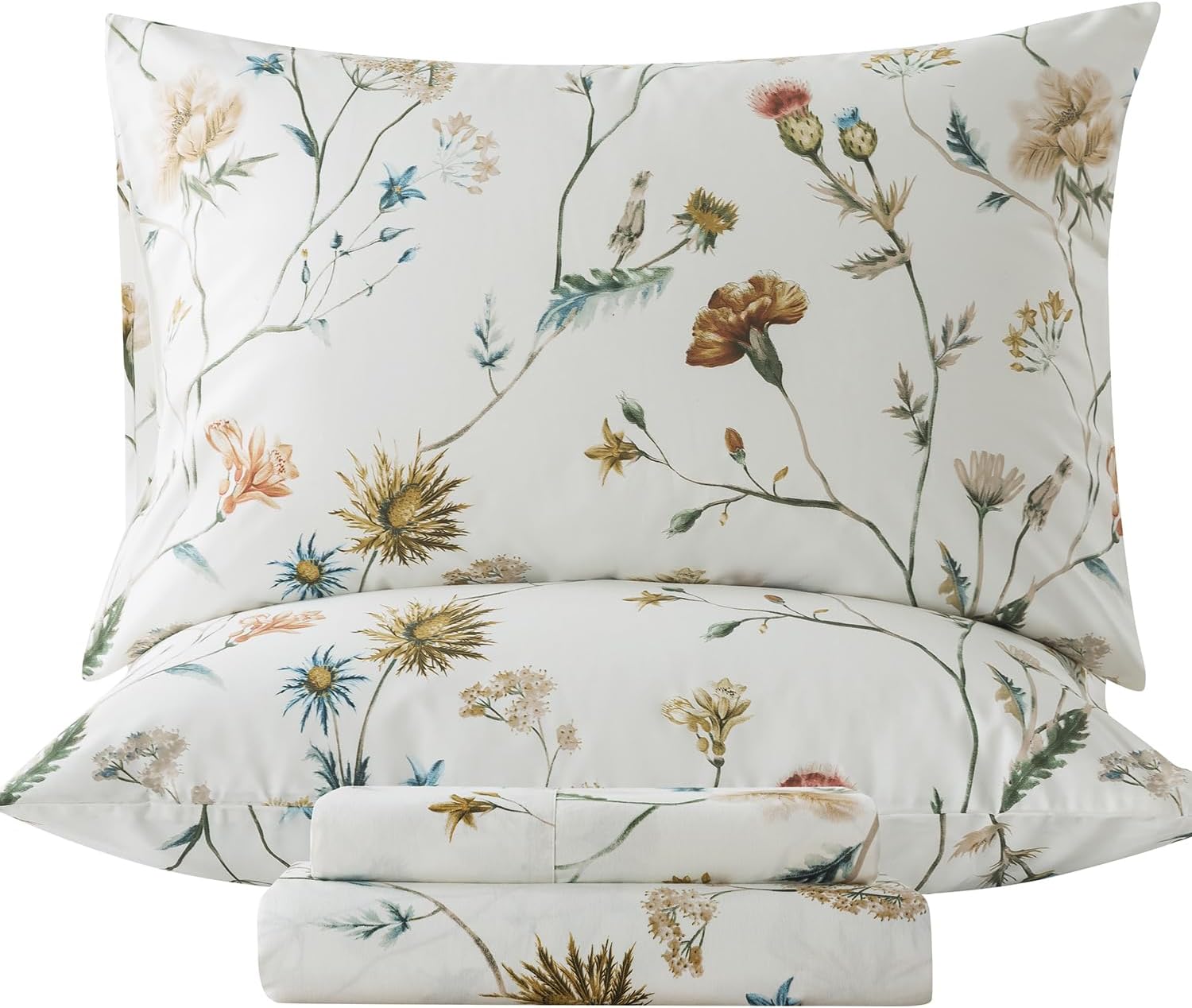 Amazon.com: Zusbest Vintage Printed Bed Sheets Full 100% Cotton Floral ...