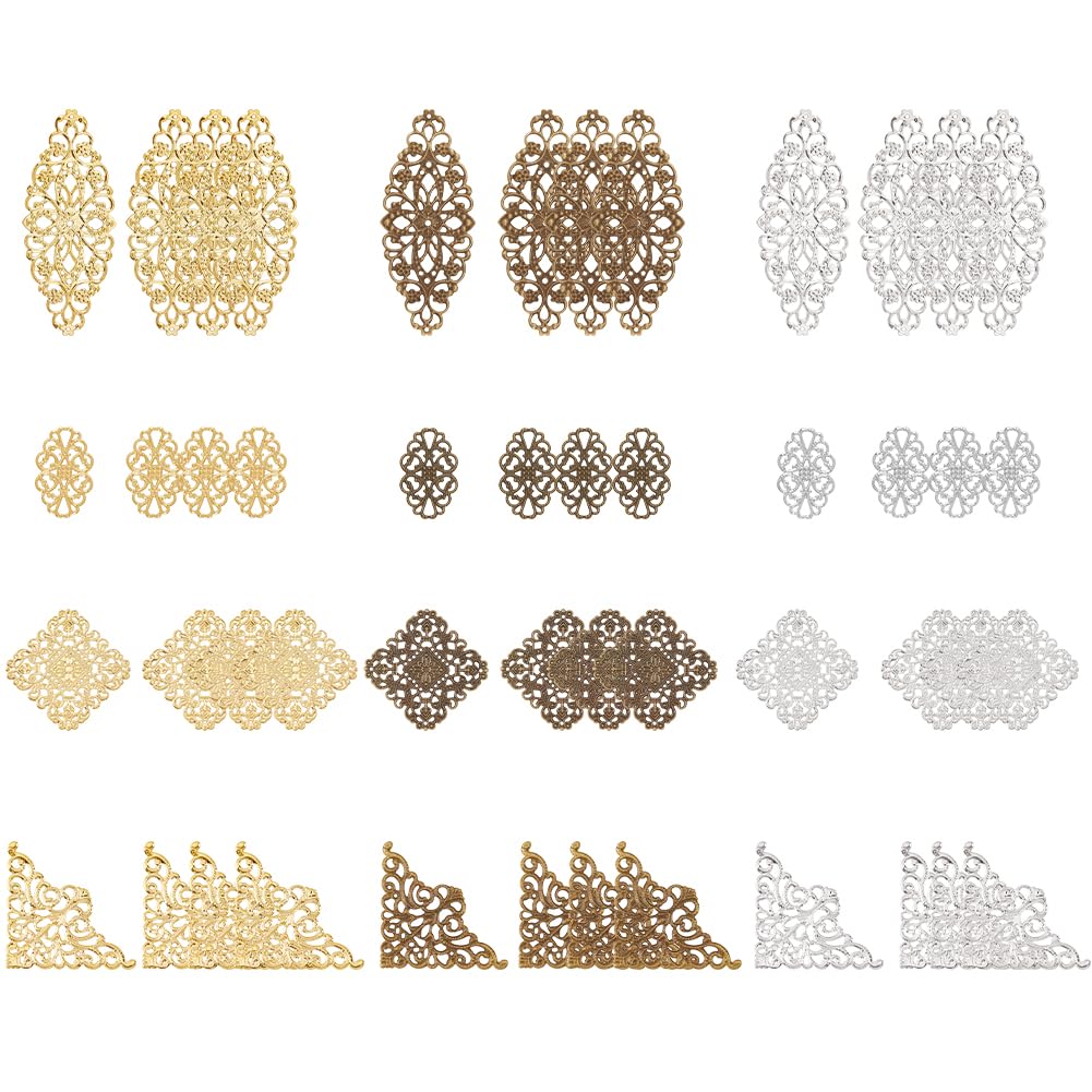 PH PandaHall 60pcs Filigree Wrap Charm Pendant Connector, 3 Color 4 ...