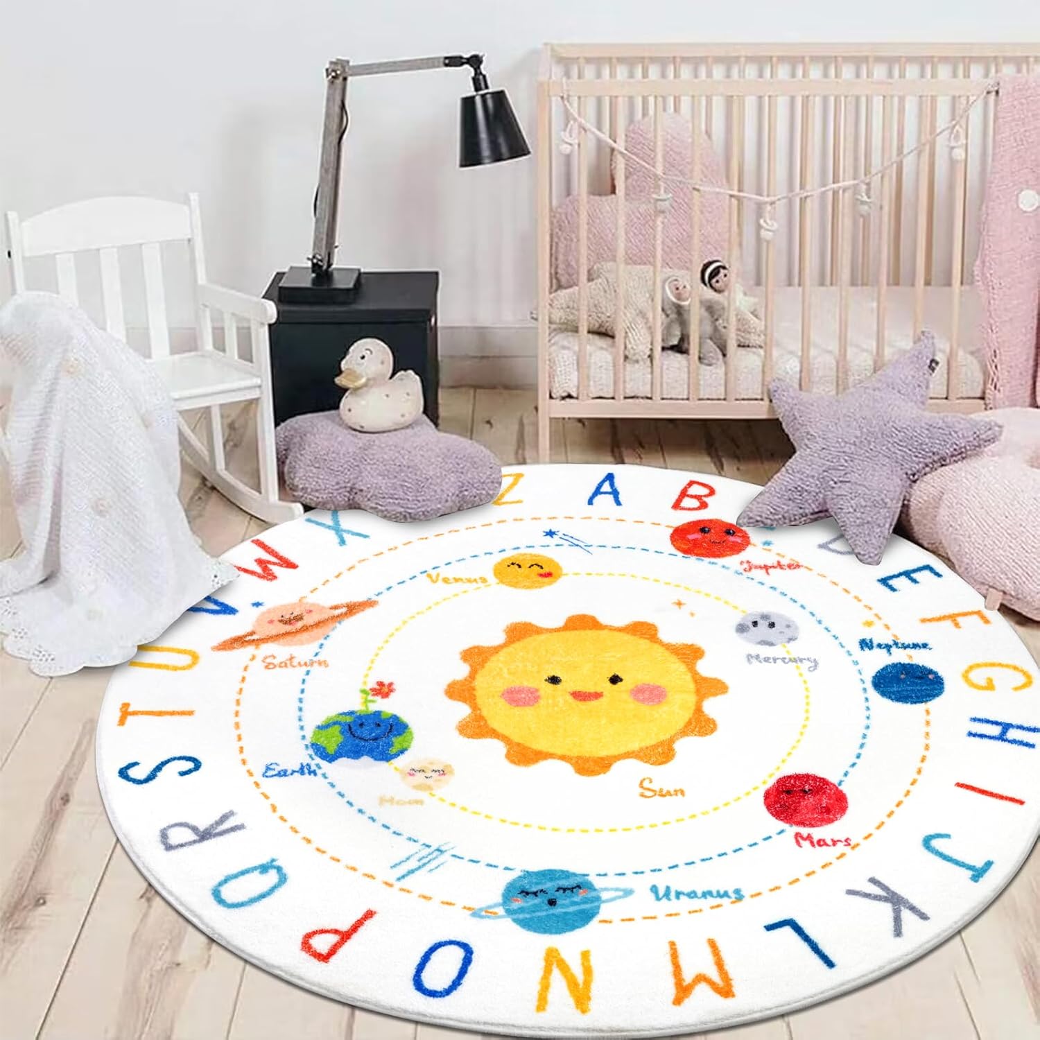 Amazon.com: HEBE 4ft Round Kids Play Rug ABC Alphabet Nursery Rug for ...