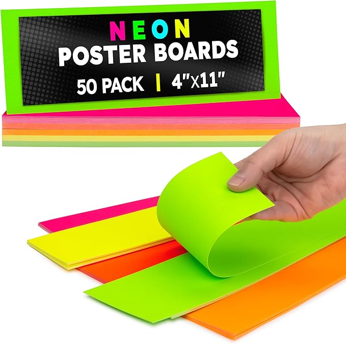 Amazon.com: Hygloss Small Poster Board 4x11 - 50 Assorted Neon Color ...