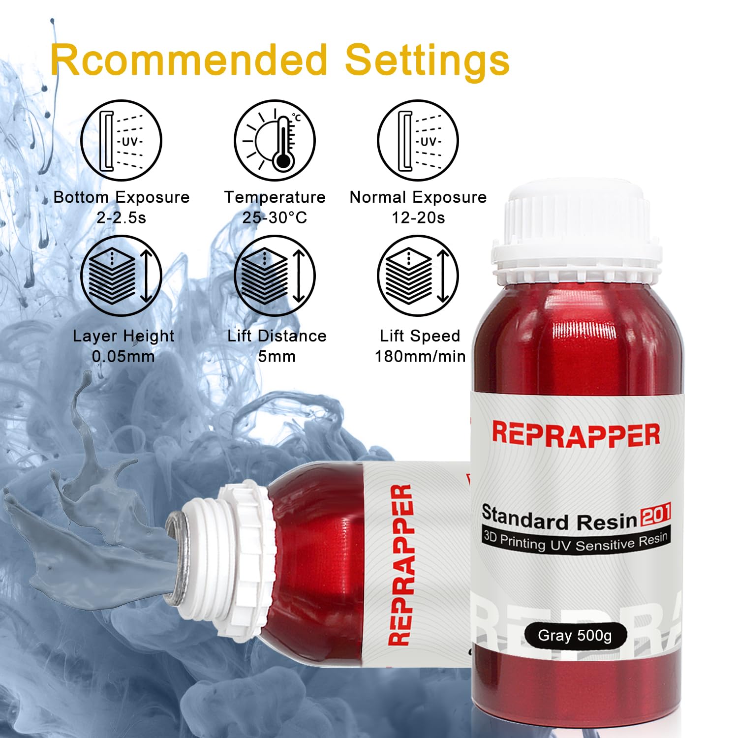 Snapklik.com : Gray 3D Printer Resin, 405nm Fast UV-Curing Standard Resin, 3D Printing Resin ...