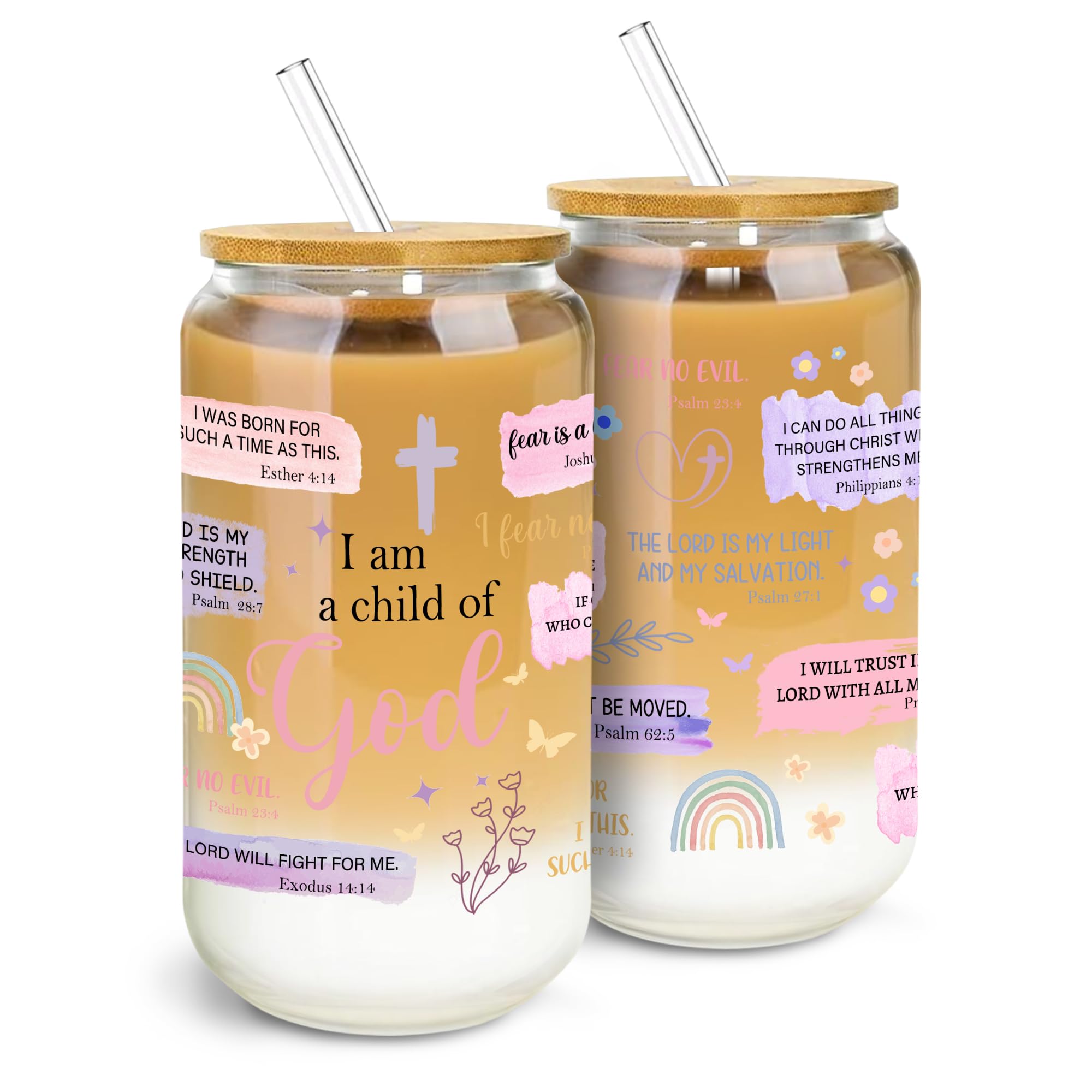 Amazon.com: 16 oz Christian Glass Cup with Bamboo Lid and Straw ...