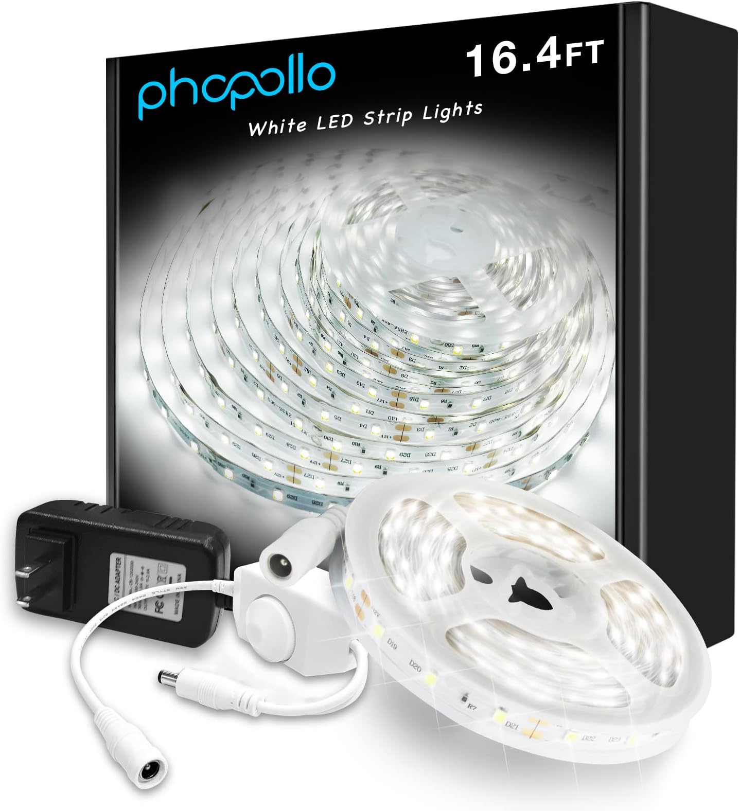 Amazon.com: phopollo White LED Strip Lights, 16.4ft Dimmable 6500k ...