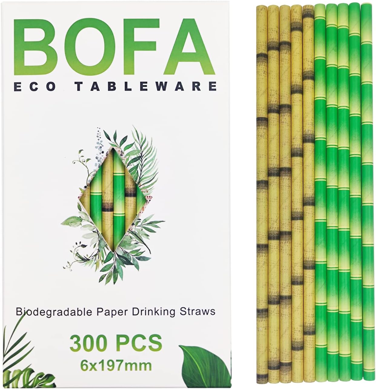 Amazon.com: Disposable Green And Yellow Bamboo Paper Straws 2 Colors ...