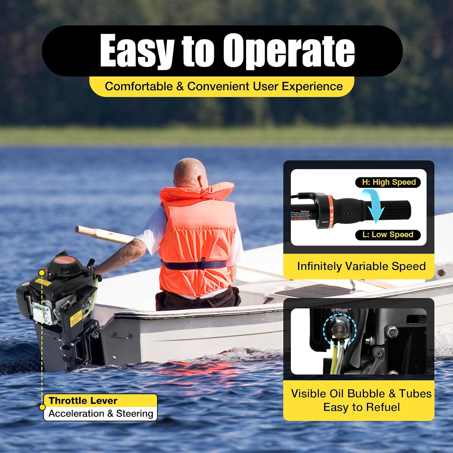 4 Stroke Outboard Motor 4 HP 55CC Heavy Duty Short Shaft Outboard Boat ...