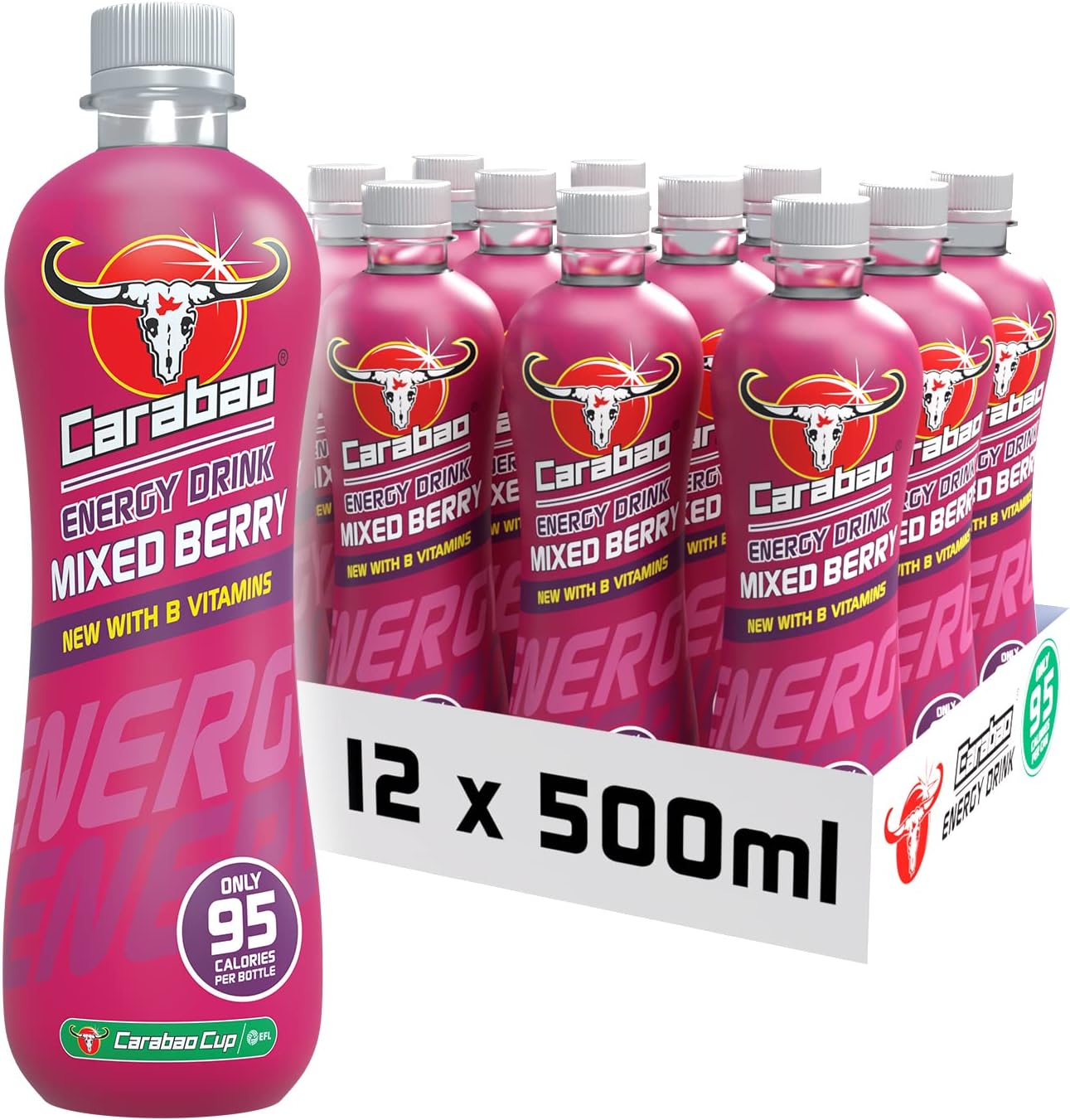 Carabao Energy Drink Mixed Berry, 12 x 500ml Bottles Case, Low Calorie ...