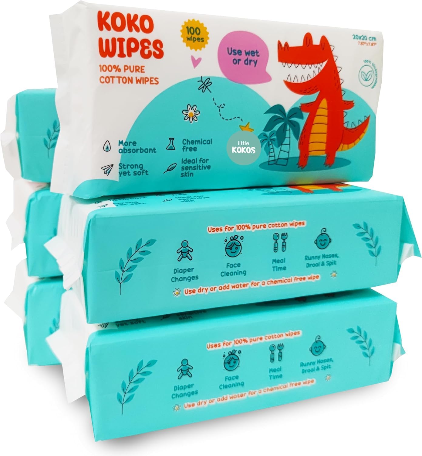 Amazon.com: Koko Wipes Unscented Baby Wipes, 600 Count, 100% Cotton Dry ...