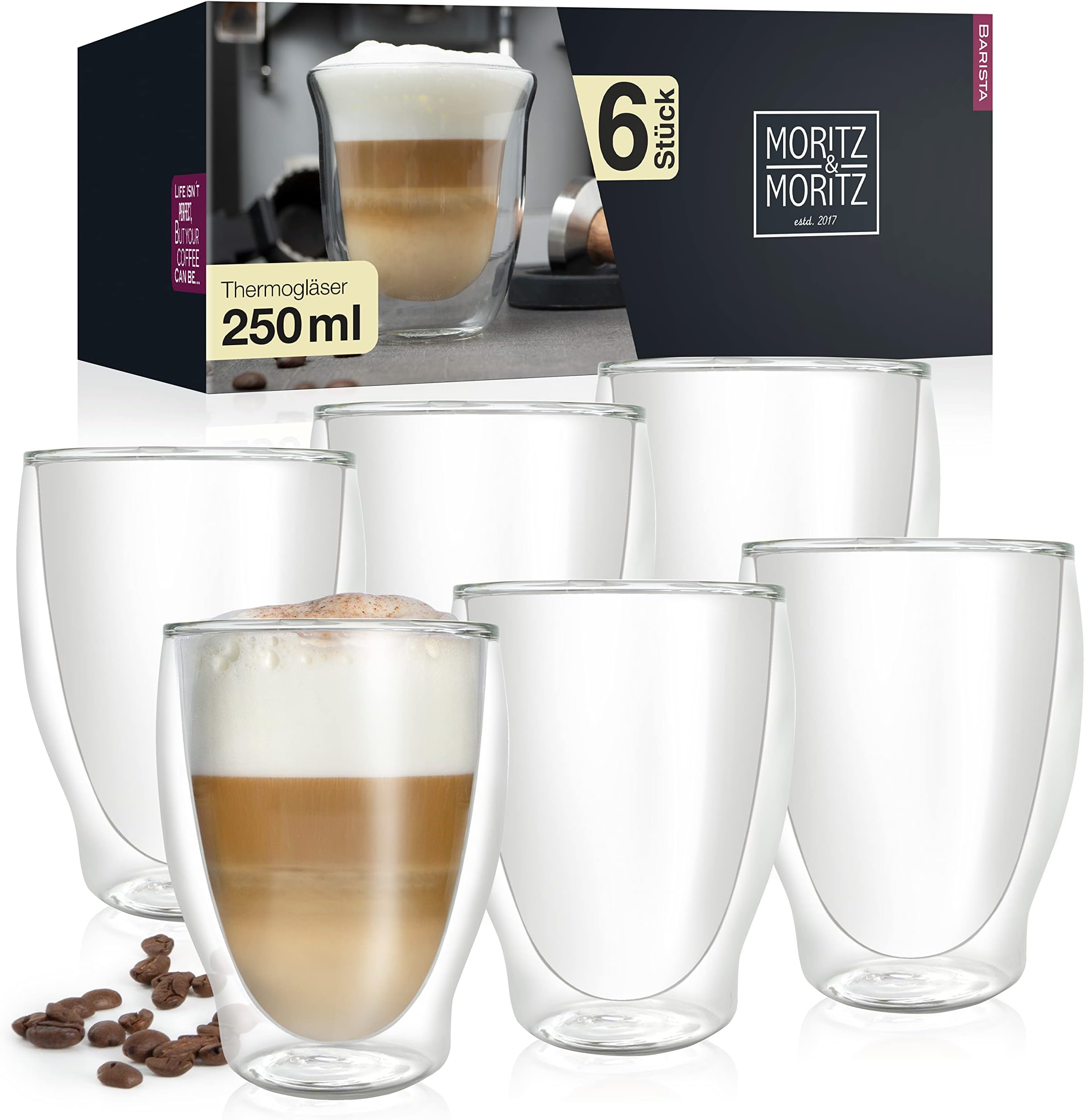SPORWAY Doppelwandige Kaffeegläser 350ml, 2 Stück Cappuccinotassen ...