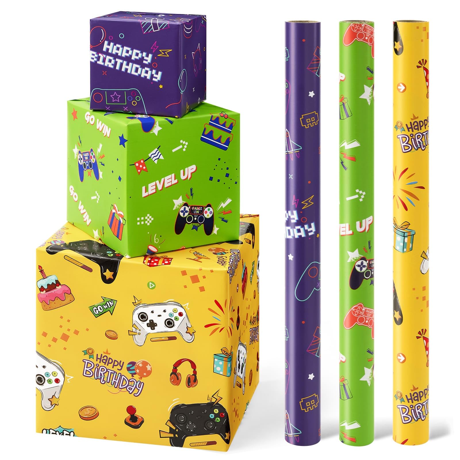Snapklik.com : WERNNSAI Gaming Wrapping Paper Rolls - 3 Short Rolls 17 ...