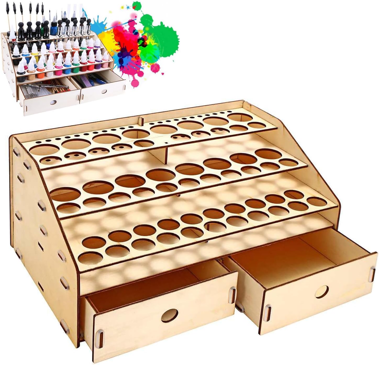 ABEST 4 layers Wooden Paint Rack Stand with 58 holes for storing paints ...