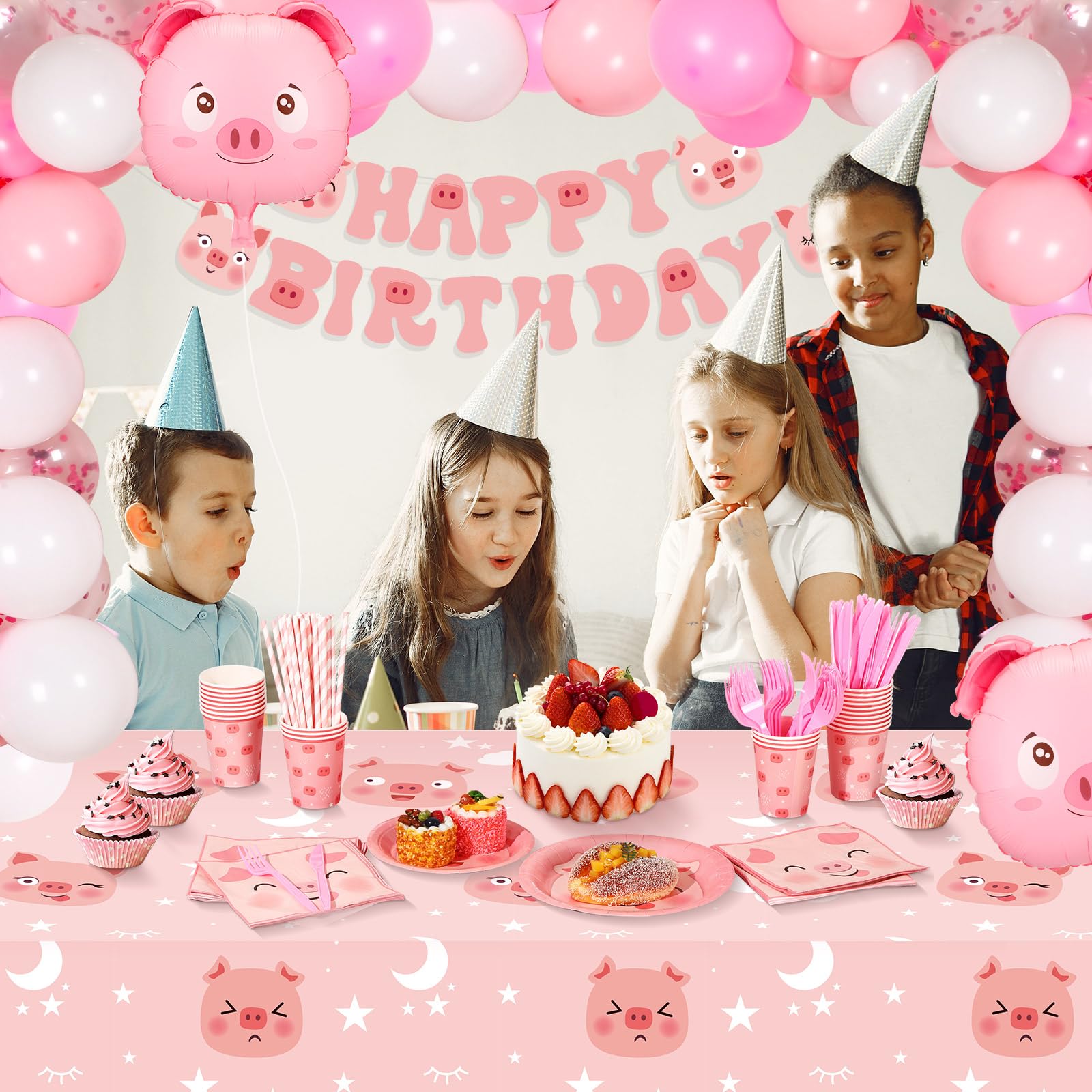 Lenwen Pig Birthday Decorations Pig Party Favors Include Pig Tableware ...