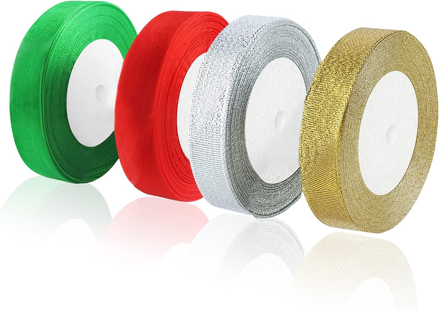Amazon.com: 4 Rolls 150 Yards Christmas Ribbons 4/5" Wide, Metallic ...