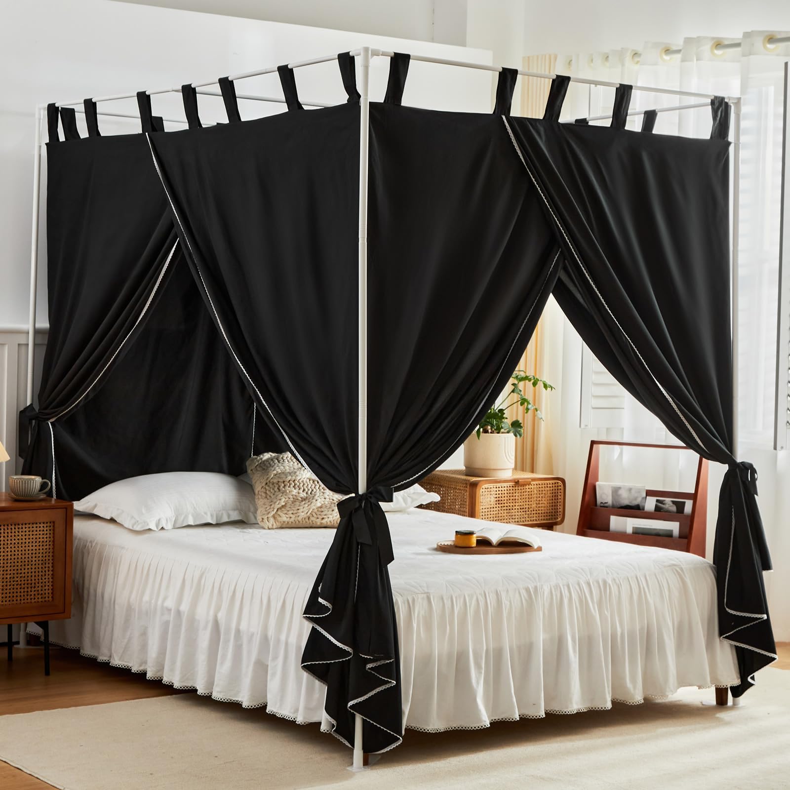 Amazon.com: AIKASY Black Canopy Bed Curtains with Top Ties and Tie ...