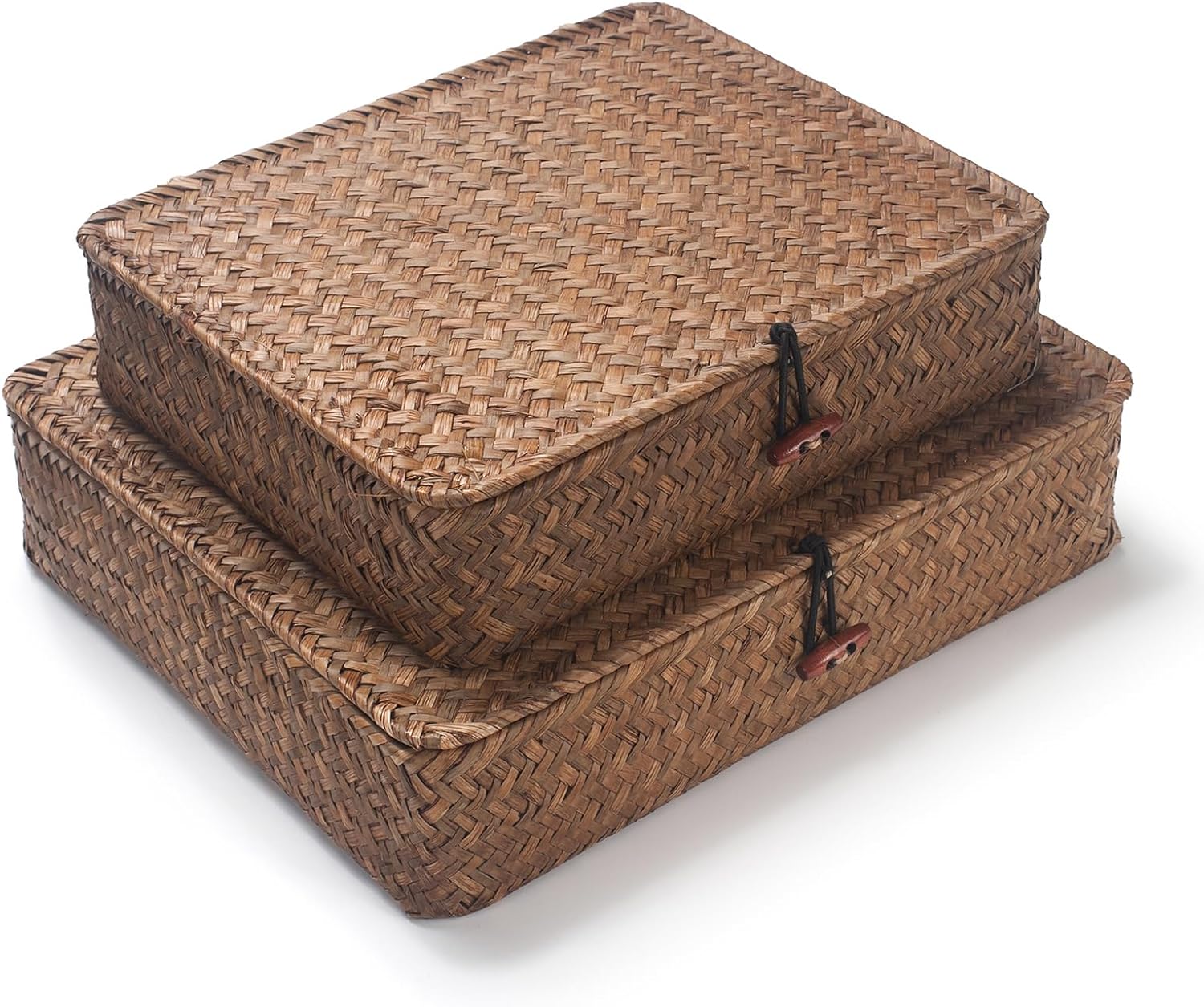 Amazon.com: Seagrass Storage Baskets with Lids, Flat Wicker Basket ...
