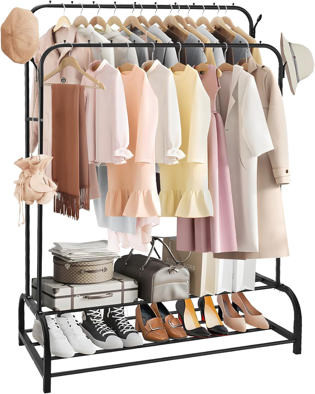 Potuem Clothes Rail, Stable Clothes Rack with Double Clothes Rail, 2 ...