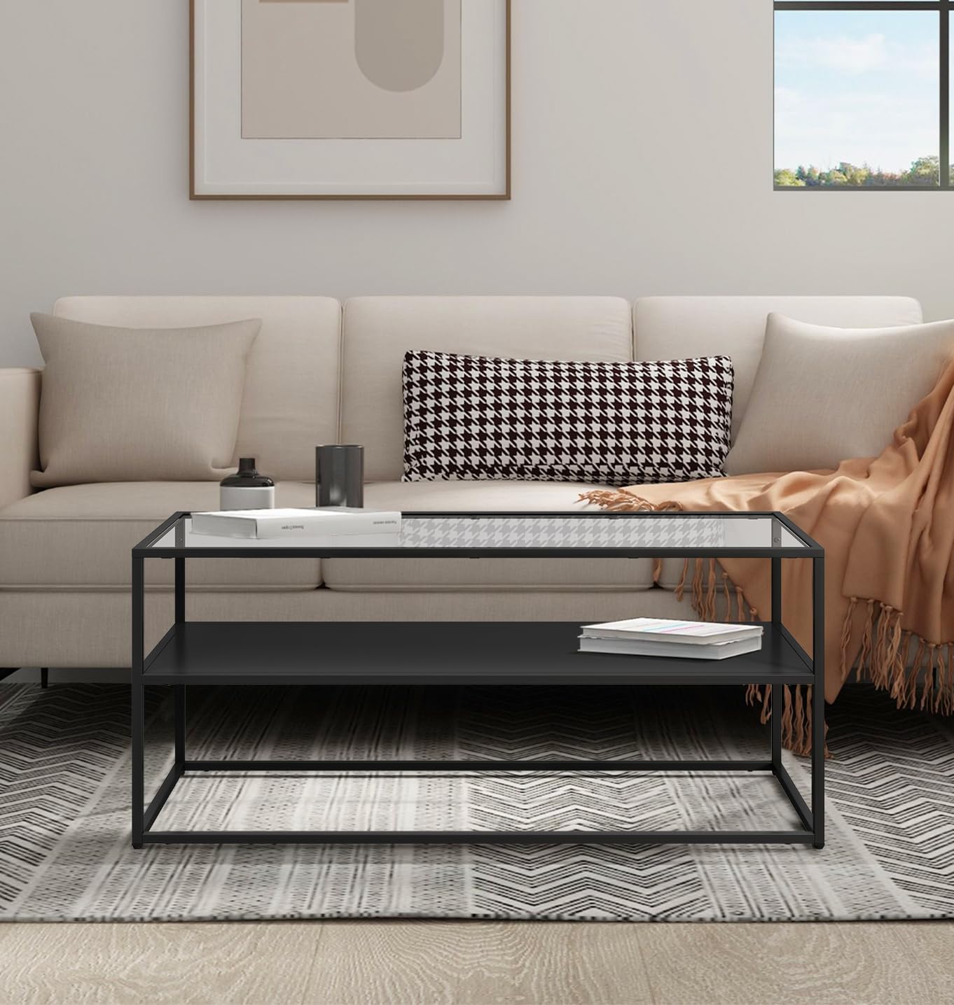 Hallowood Furniture Bewdley Metal Coffee Table with Glass Top, Large ...