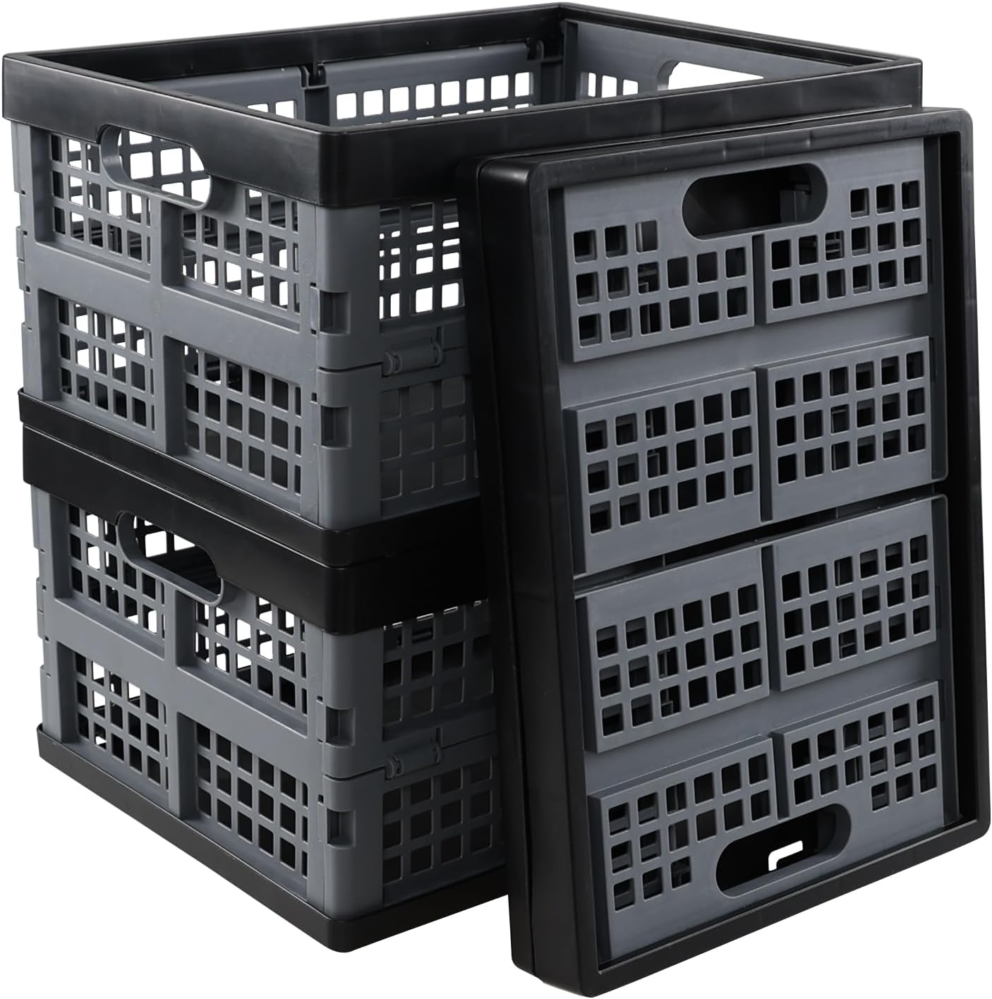 Fold Flat Crate - Plastic 32 L Folding Storage Crate Box (Pack of 2 ...