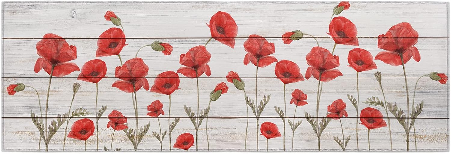 Amazon.com: Runner Rug Red Poppy Flower Area Rugs Hallway Carpet ...