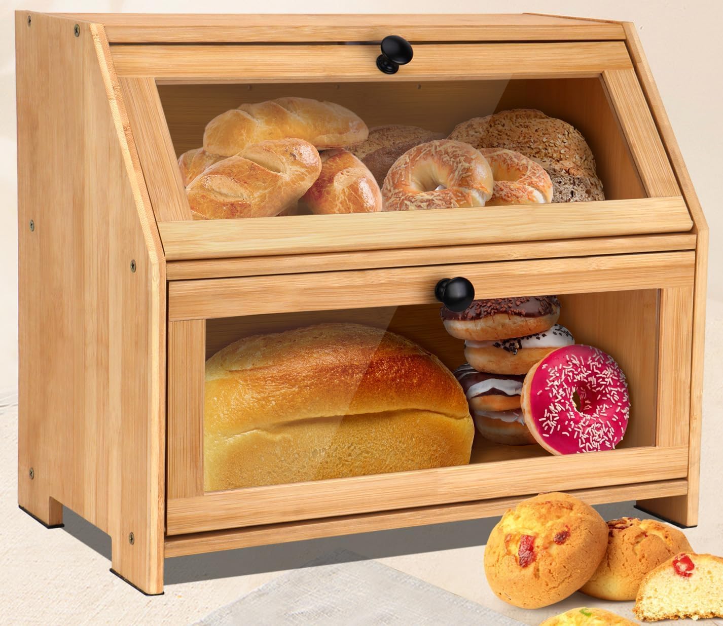 Yostyle Caja de pan grande de doble capa para mostrador de cocina con ...
