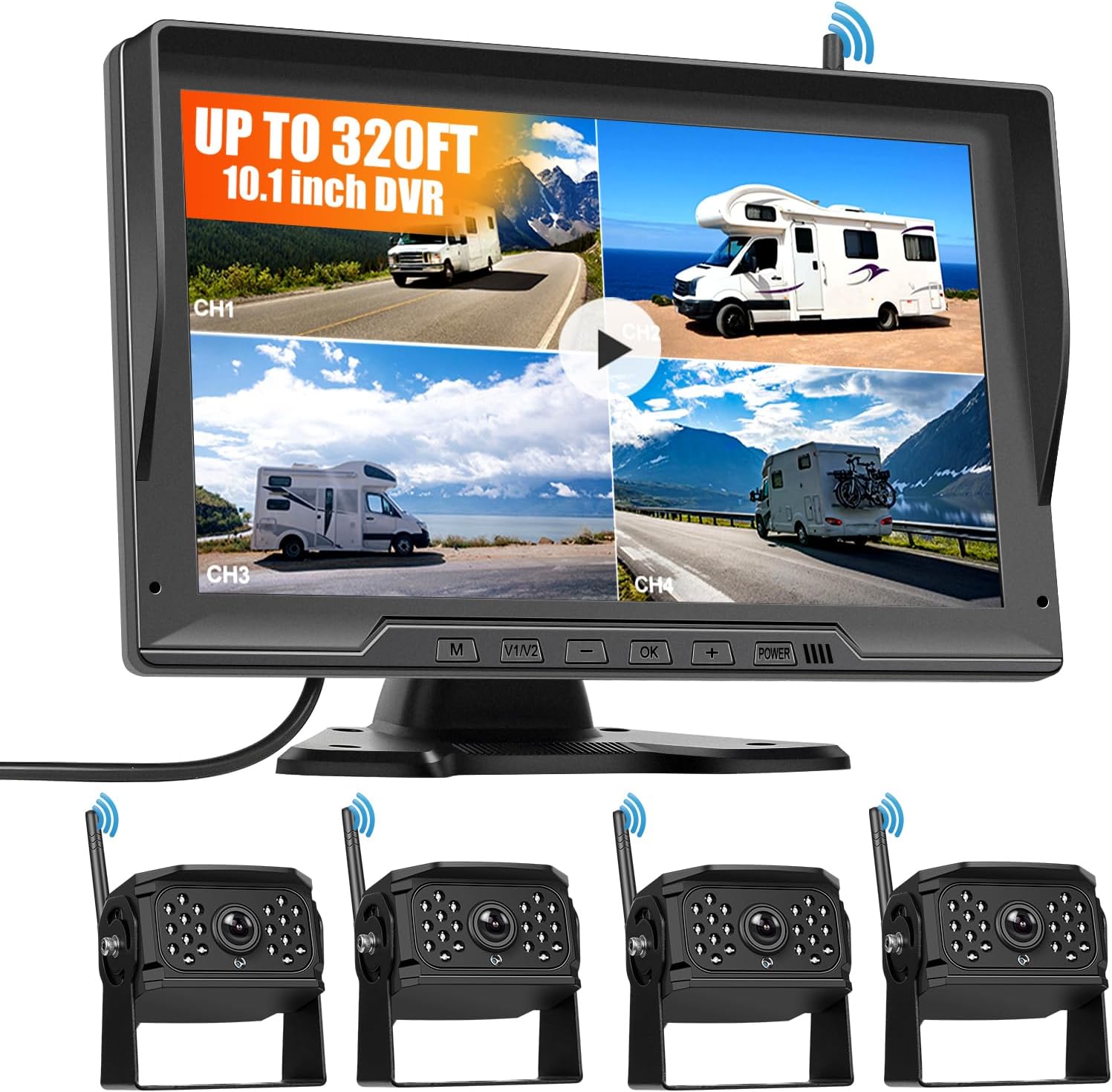 CAMECHO Wireless Reversing Camera Kit, 10.1 inch 4 Split Screen IPS HD ...