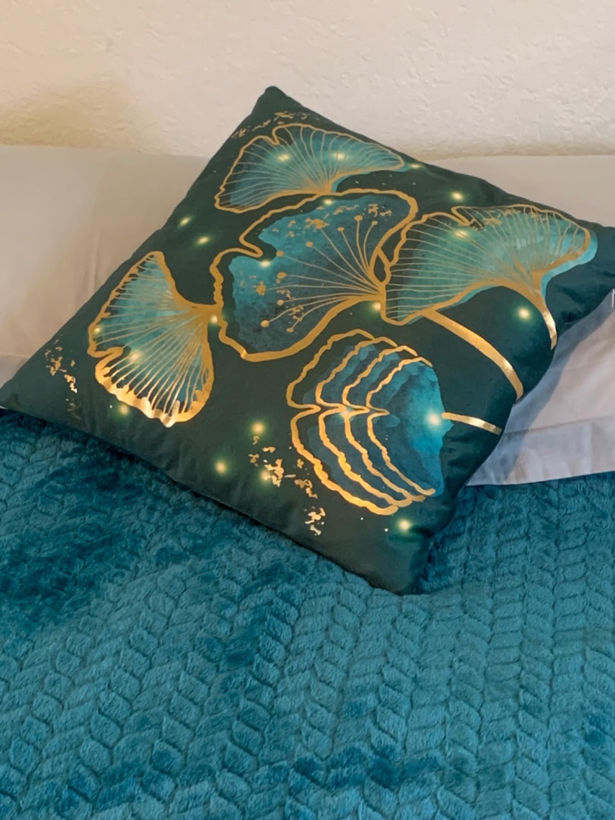 HOSTECCO Teal Gold Cushion Covers 45x45 cm Set of 2 Gold Stamping ...