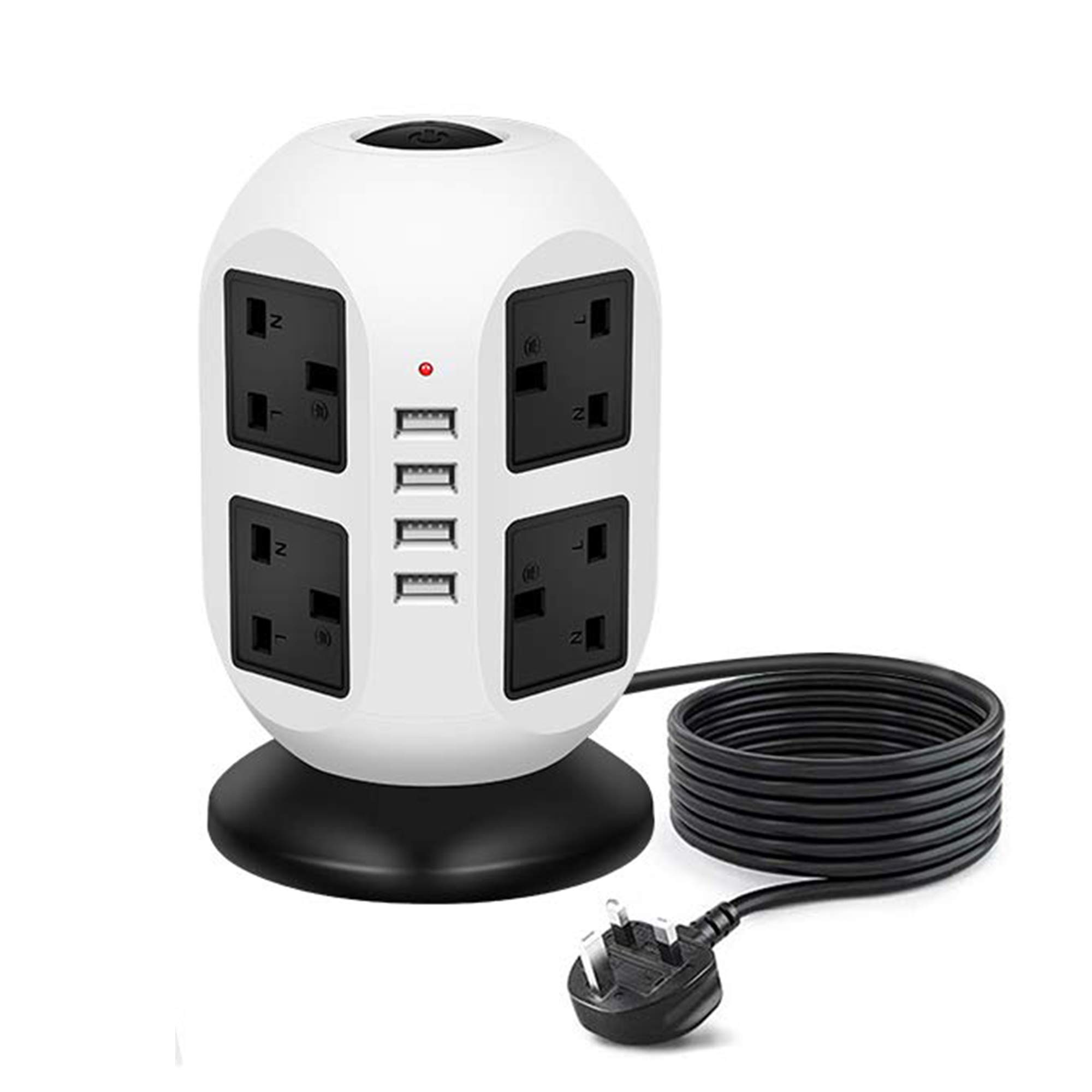 Buy White Socket Tower with USB Port and 8 Way Outlets, Charging Station and Surge Protector ...