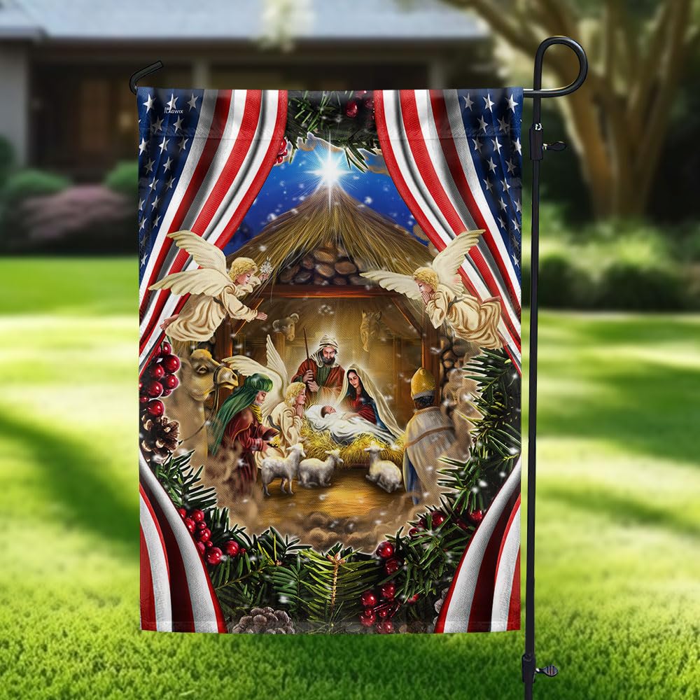 Amazon.com : American Flag-Nativity Of Jesus Christmas American Flag ...