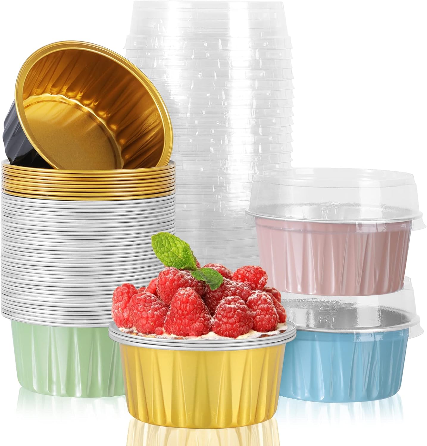 Amazon.com: Aluminum Foil Mini Cake Pans with Lids,HEYYUMI 50pcs 5oz ...