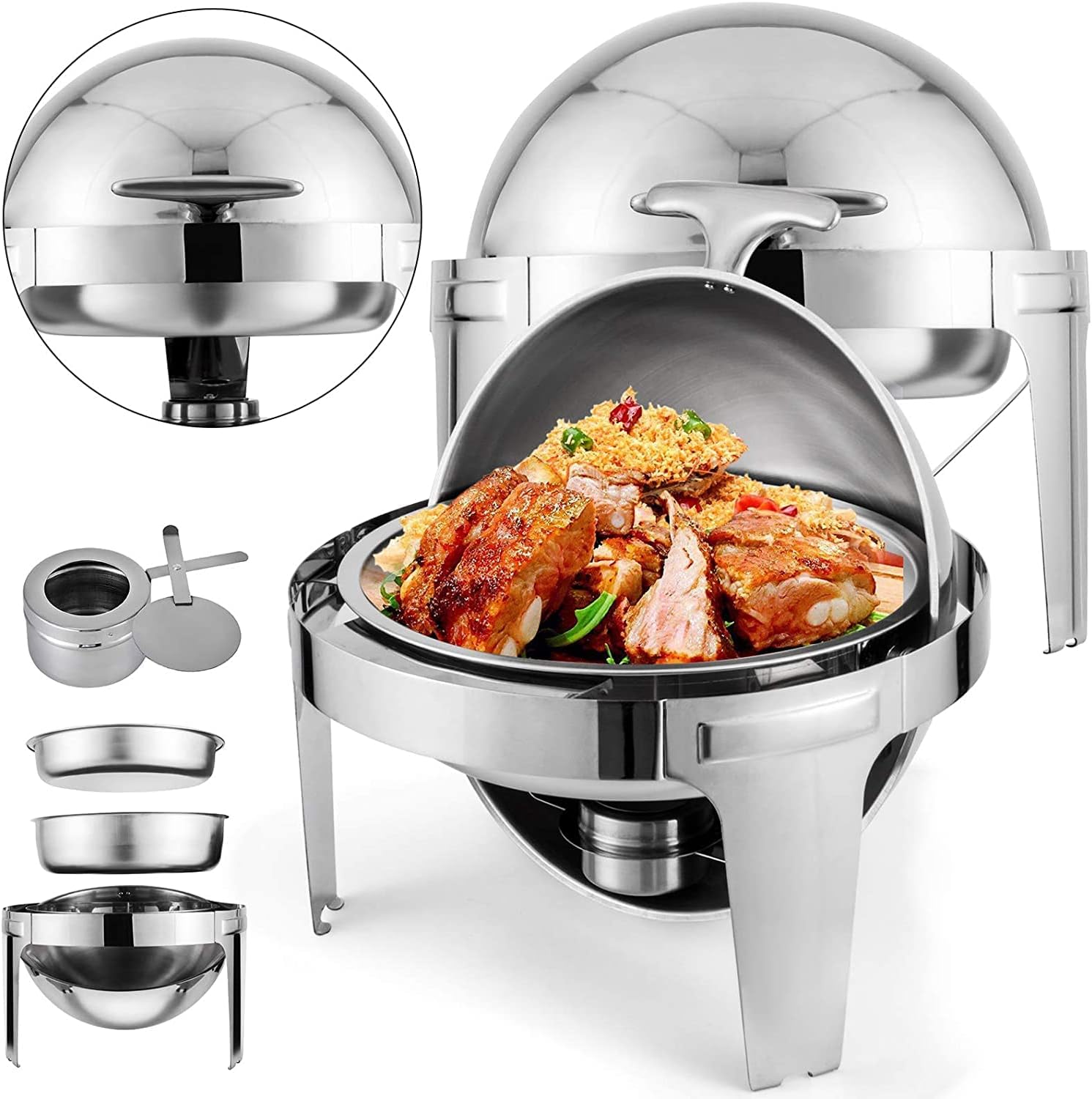 Amazon.com: Mophorn Stainless Steel Chafing Dish 2 Packs,6 Quart Round ...