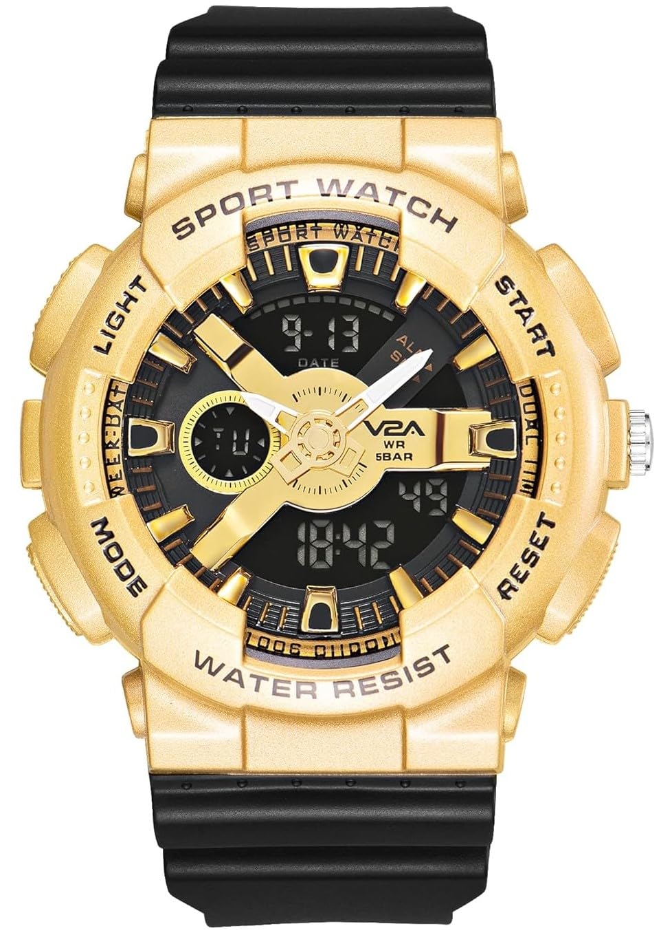 V2A Resin Analog Digital Big And Bold Gold Dialen Case 5Atm Waterproof ...