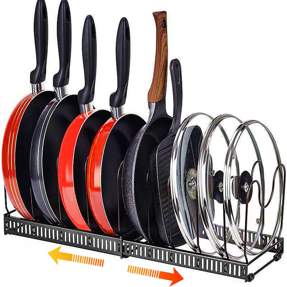 Expandable Pans and Pots Organizer Rack Pot Pan Lid Black Holder for ...