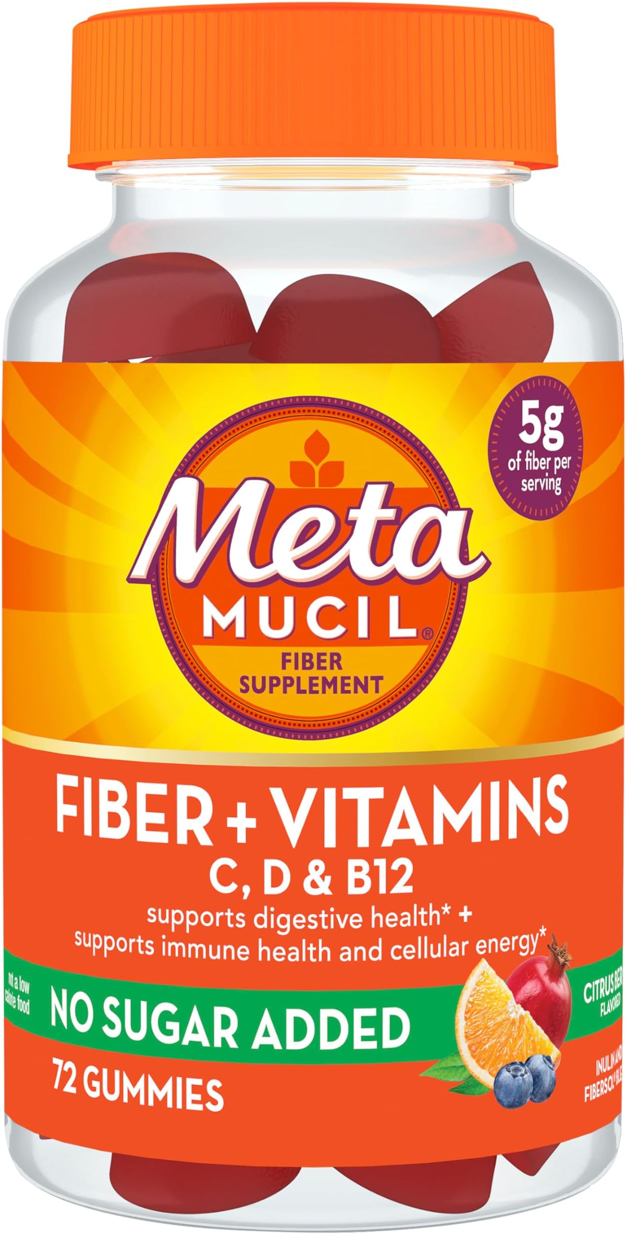 Amazon.com: Metamucil Fiber Suplement 72 Gummies, Fiber + Vitamins C,D ...