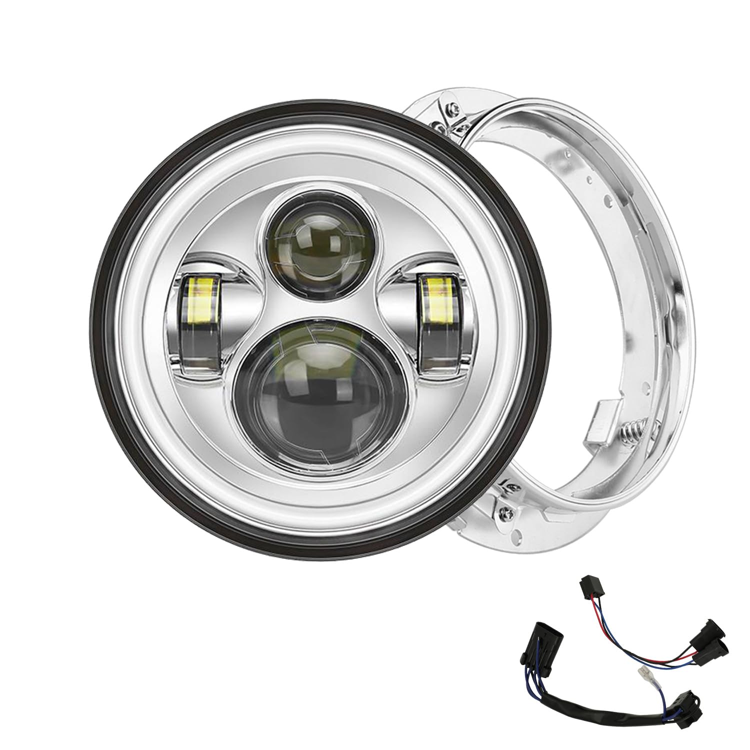 Amazon.com: SUNPIE 7 inch Chrome Head light with White Halo Compatible ...