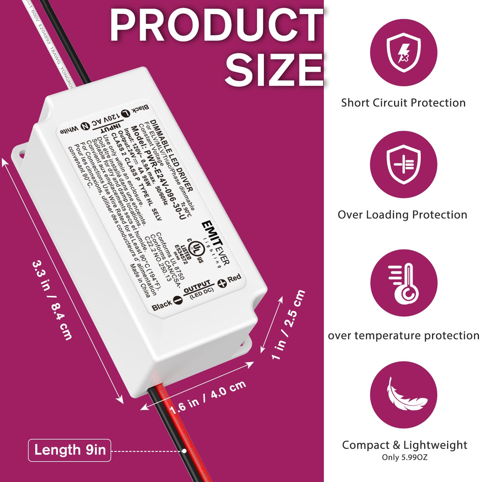 Snapklik.com : EMITEVER Dimmable LED Driver,96W 120VAC To 24VDC ...
