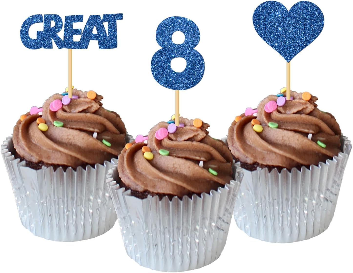 Amazon.com: MonMon & Craft Great to Be 8 Cupcake Toppers/Boys Children ...