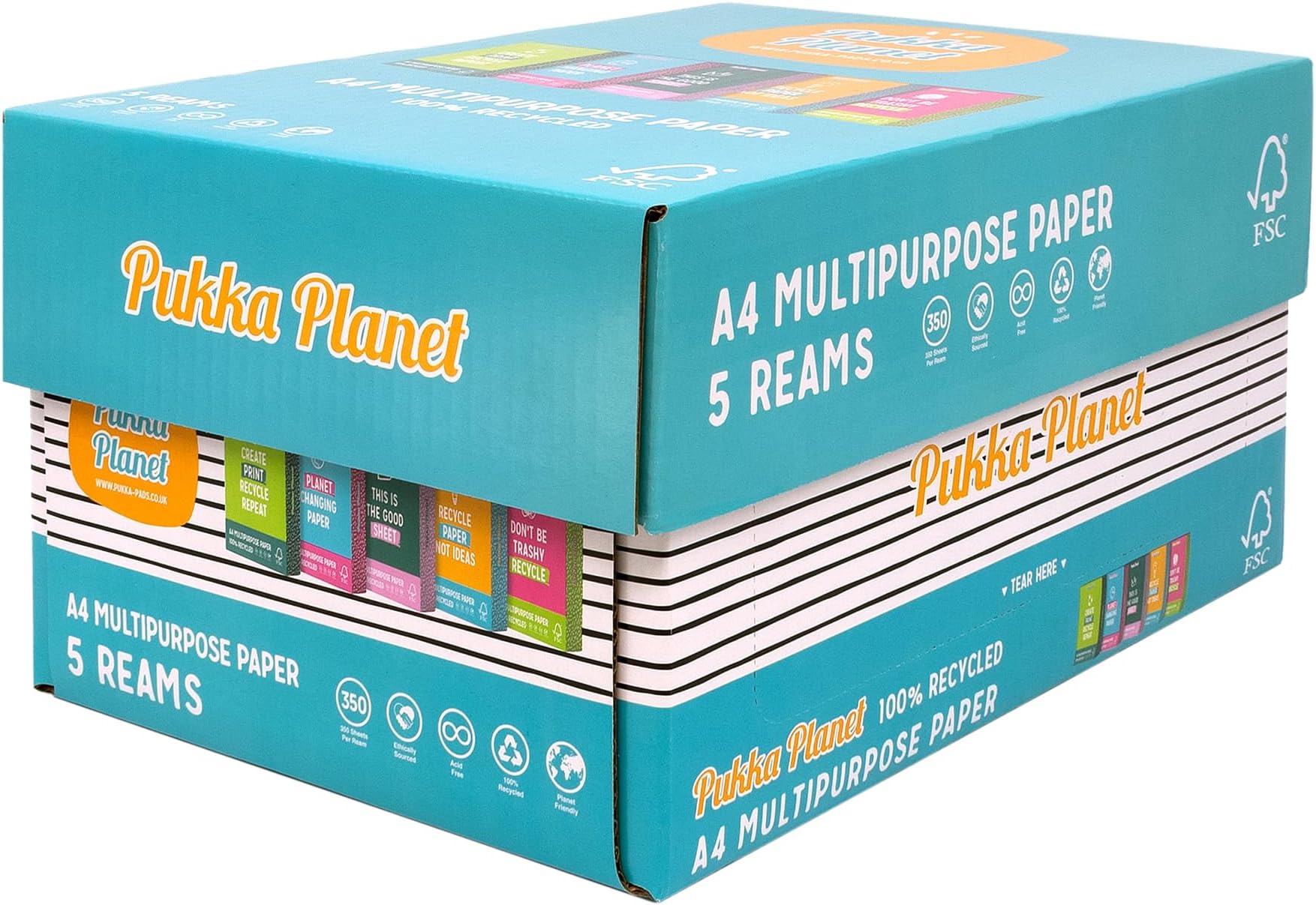 Pukka Pad, Pukka Planet A4 100% Recycled Paper – 5 Reams with 350 ...
