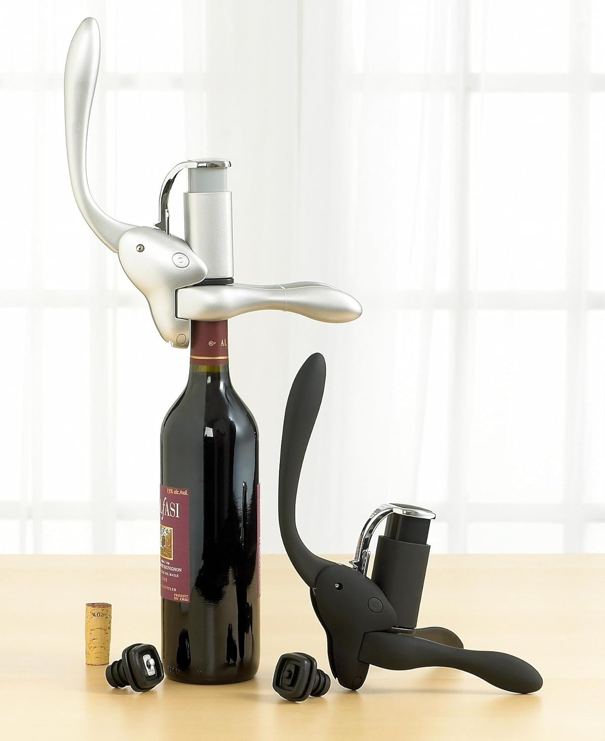 Amazon.com: Metrokane Rabbit Lever Vacuum Pump with 2 Stoppers, Silver ...