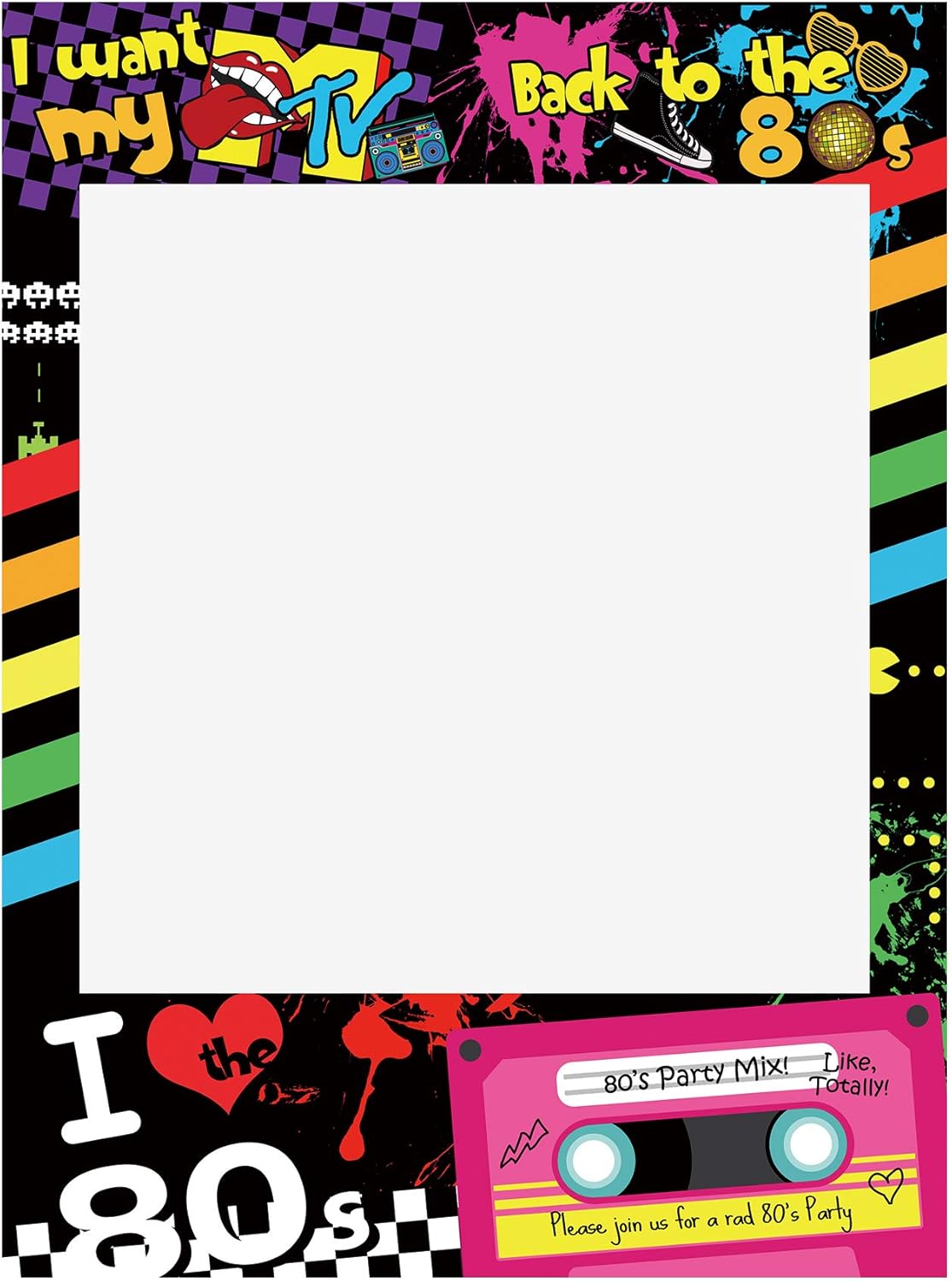 Amazon.com: I Love 80s Photo Booth Frame Photobooth Props Not Pre-Cut ...