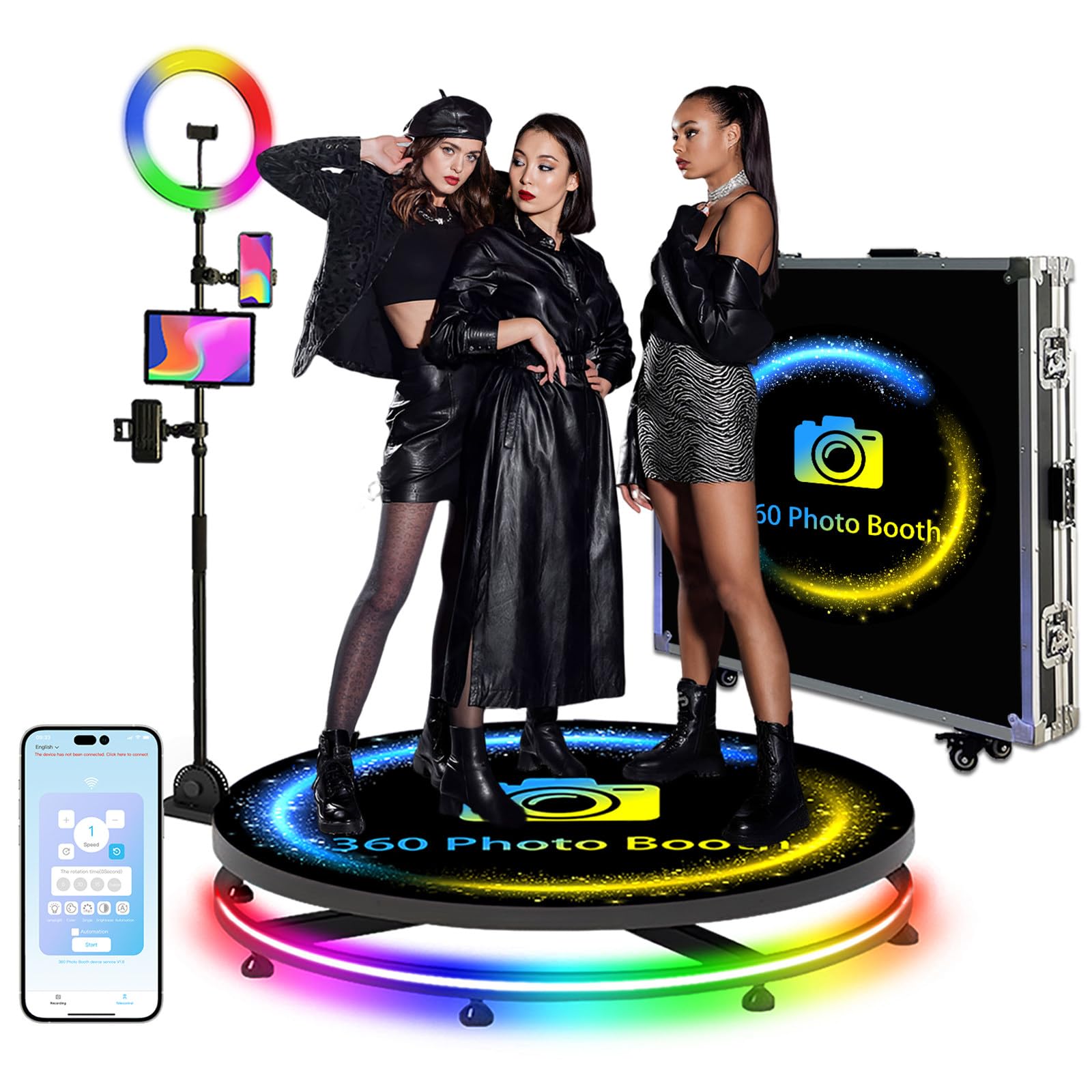 UPIKIT 360° Photo Booth Machine - Adjustable Stand + Ring Light, Slow ...