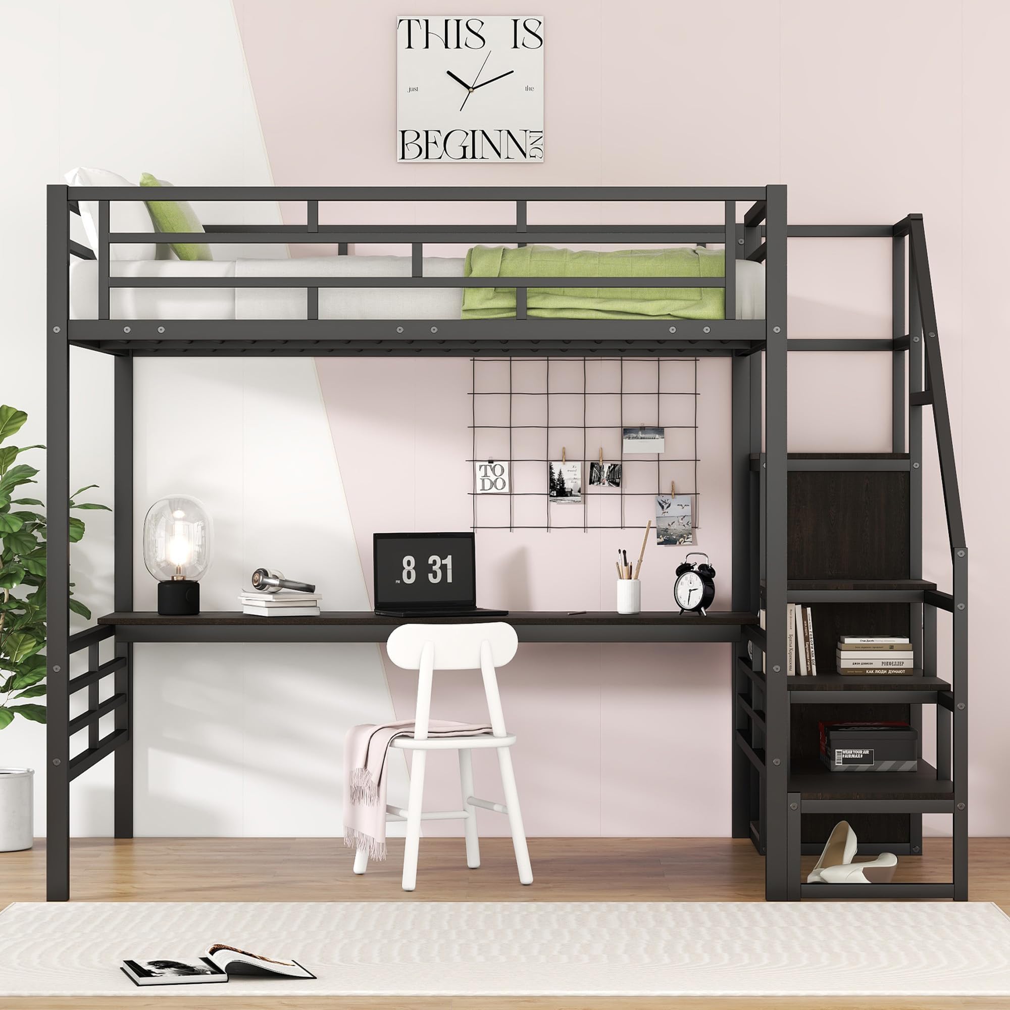 Amazon.com: Harper & Bright Designs Metal Full Loft Bed with Desk and ...
