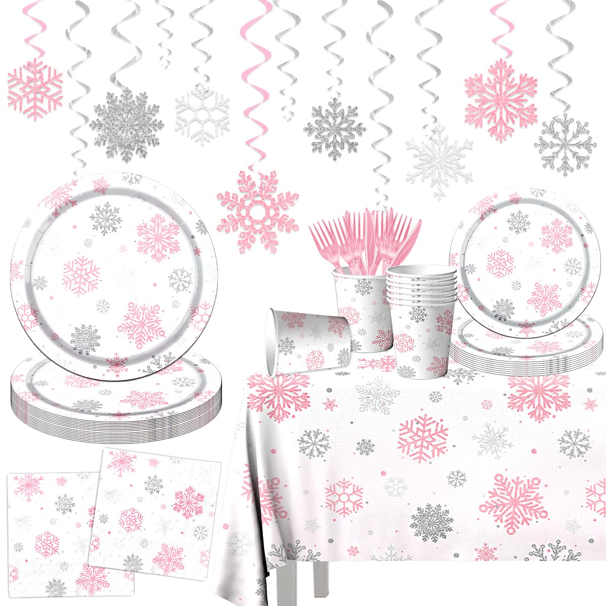 Amazon.com | 142pcs Winter Snowflake Tableware Party Decoration Winter ...