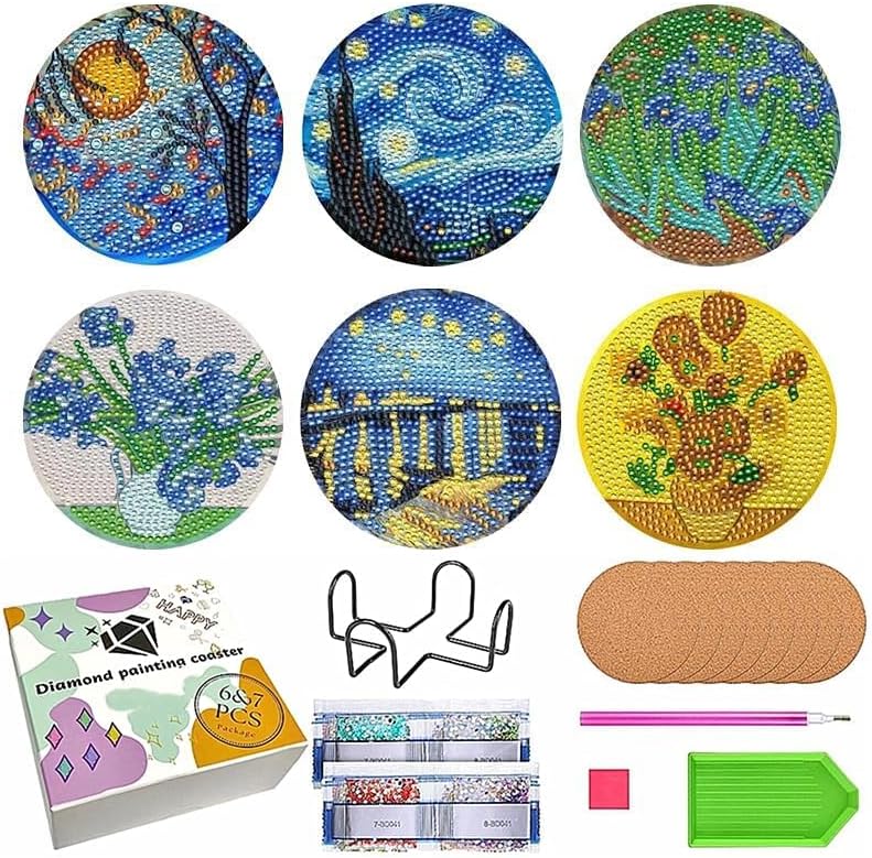 Amazon.com: NIHO-JIUMA Van Gogh Diamond Painting Coasters, 5D DIY ...